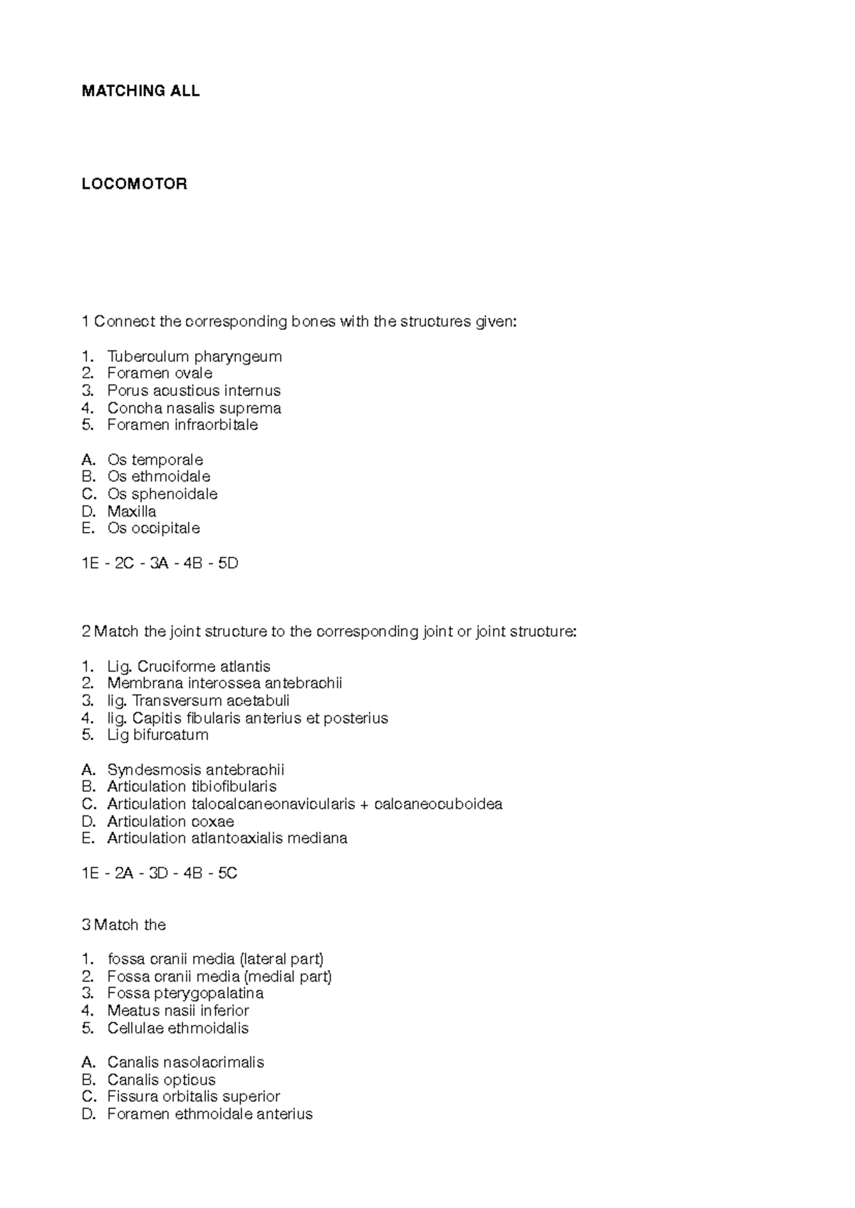 Anatomie matching ALL 1 - MATCHING ALL LOCOMOTOR 1 Connect the ...