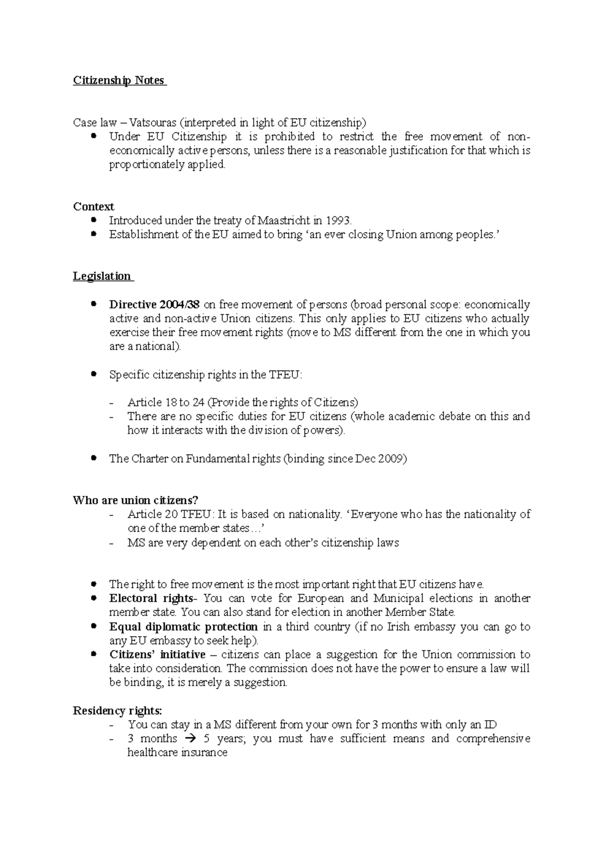 Citizenship Notes - Citizenship Notes Case law – Vatsouras (interpreted ...