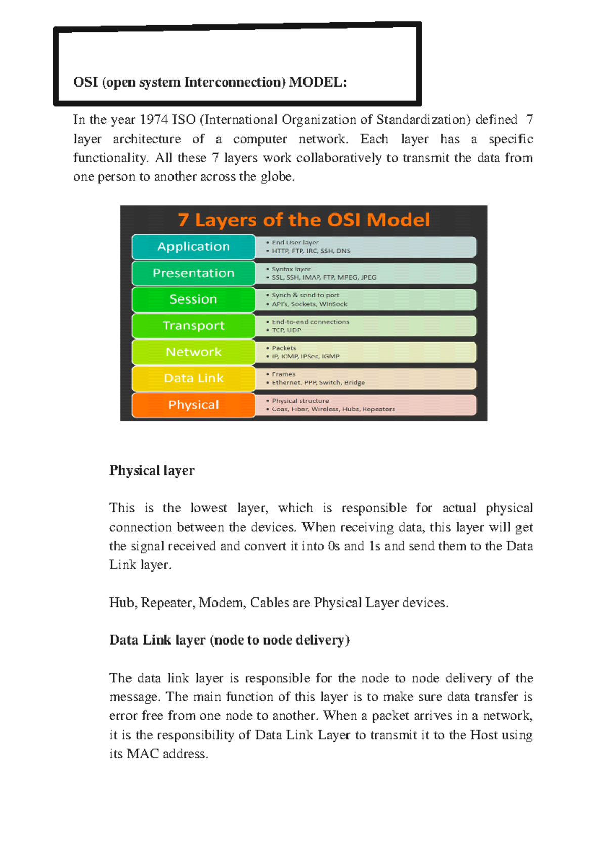 Iso osi model layer working summery - OSI (open system Interconnection ...