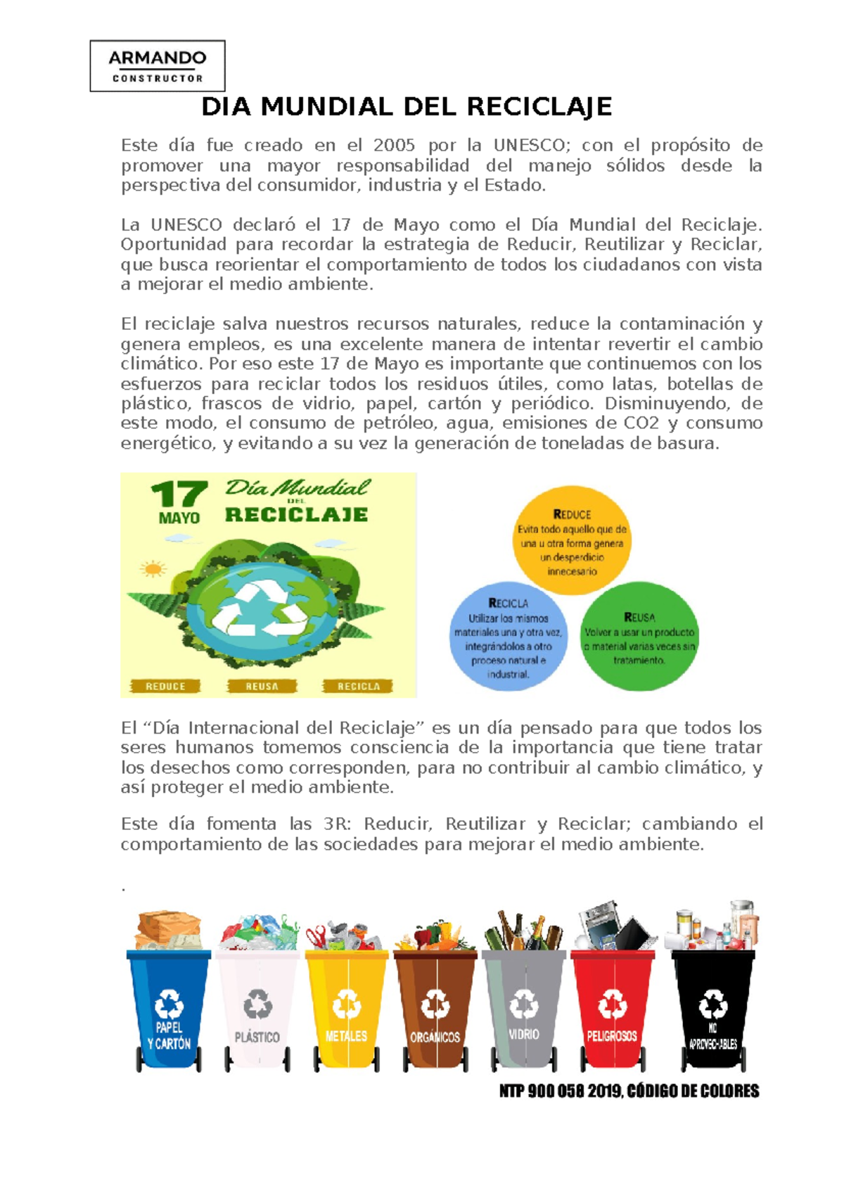 DIA Mundial DEL Reciclaje - DIA MUNDIAL DEL RECICLAJE Este día fue ...