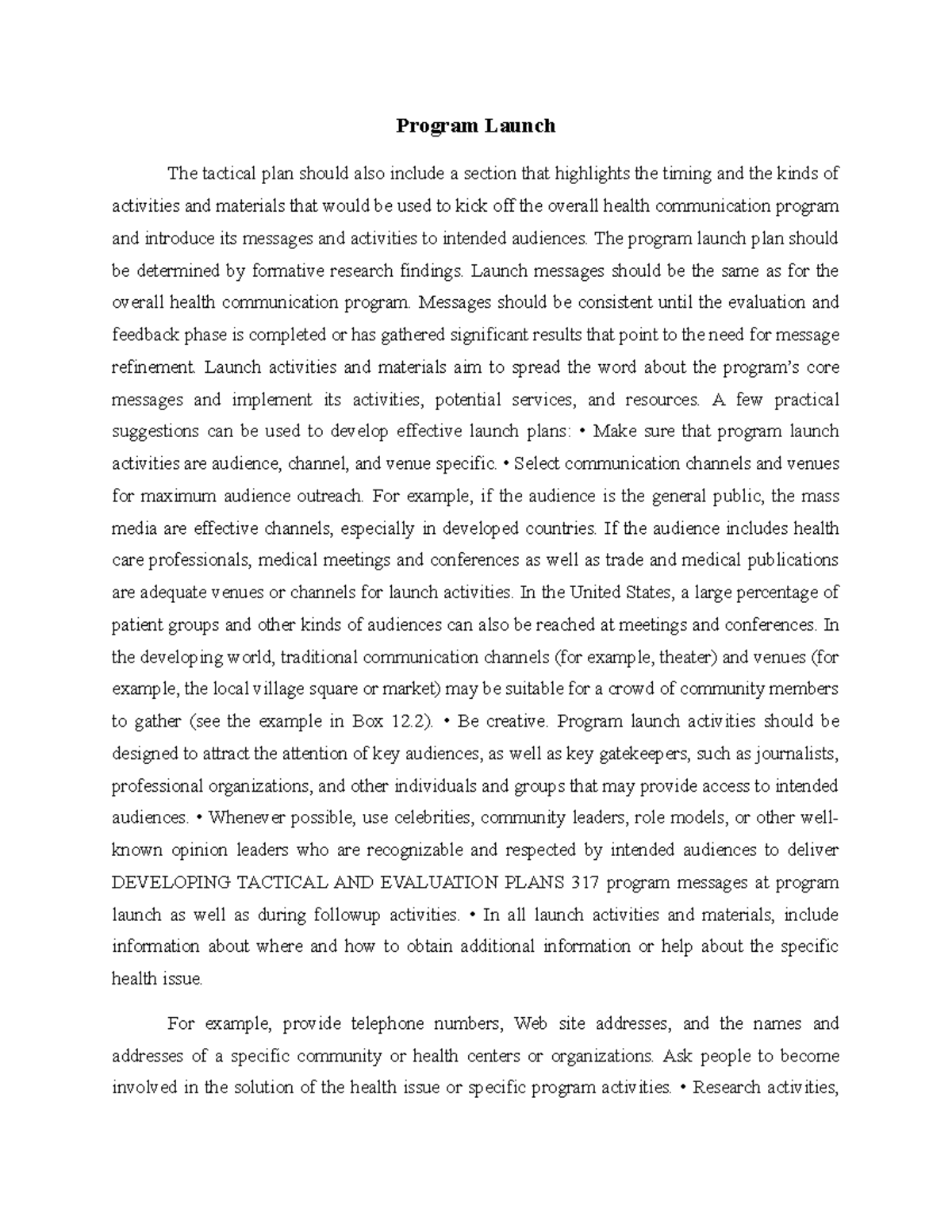 Program Launch - Program Launch The tactical plan should also include a ...