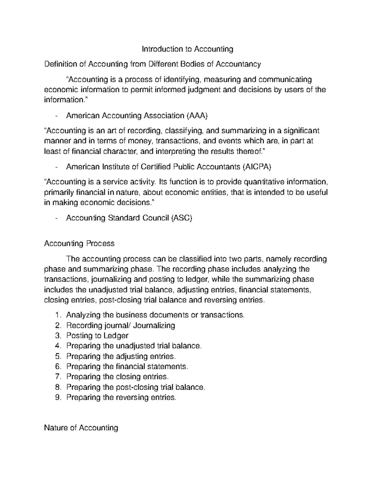 Introduction to Accounting - Fundamentals of Accounting - BatStateU ...