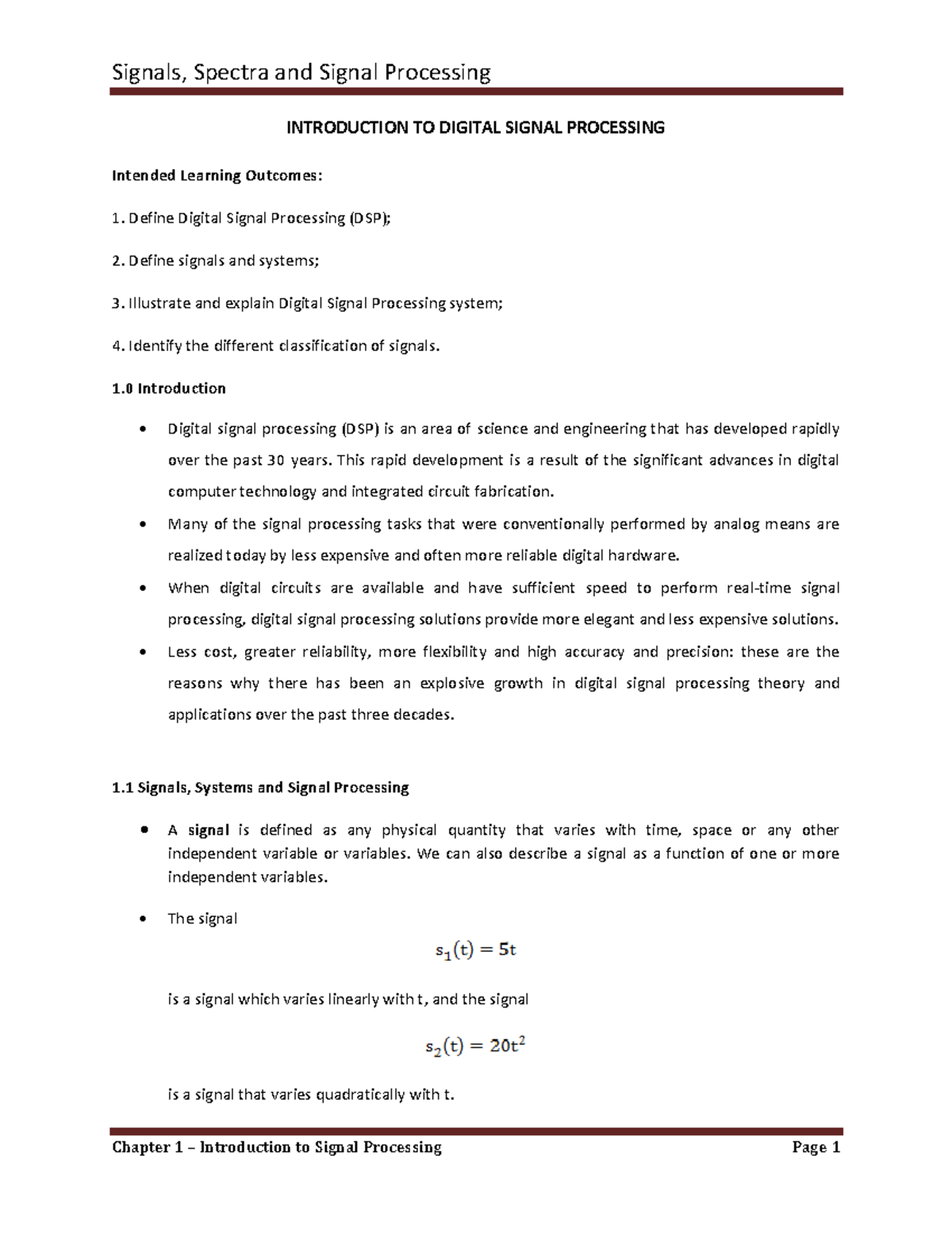 Introduction to Signals and Systems - INTRODUCTION TO DIGITAL SIGNAL ...