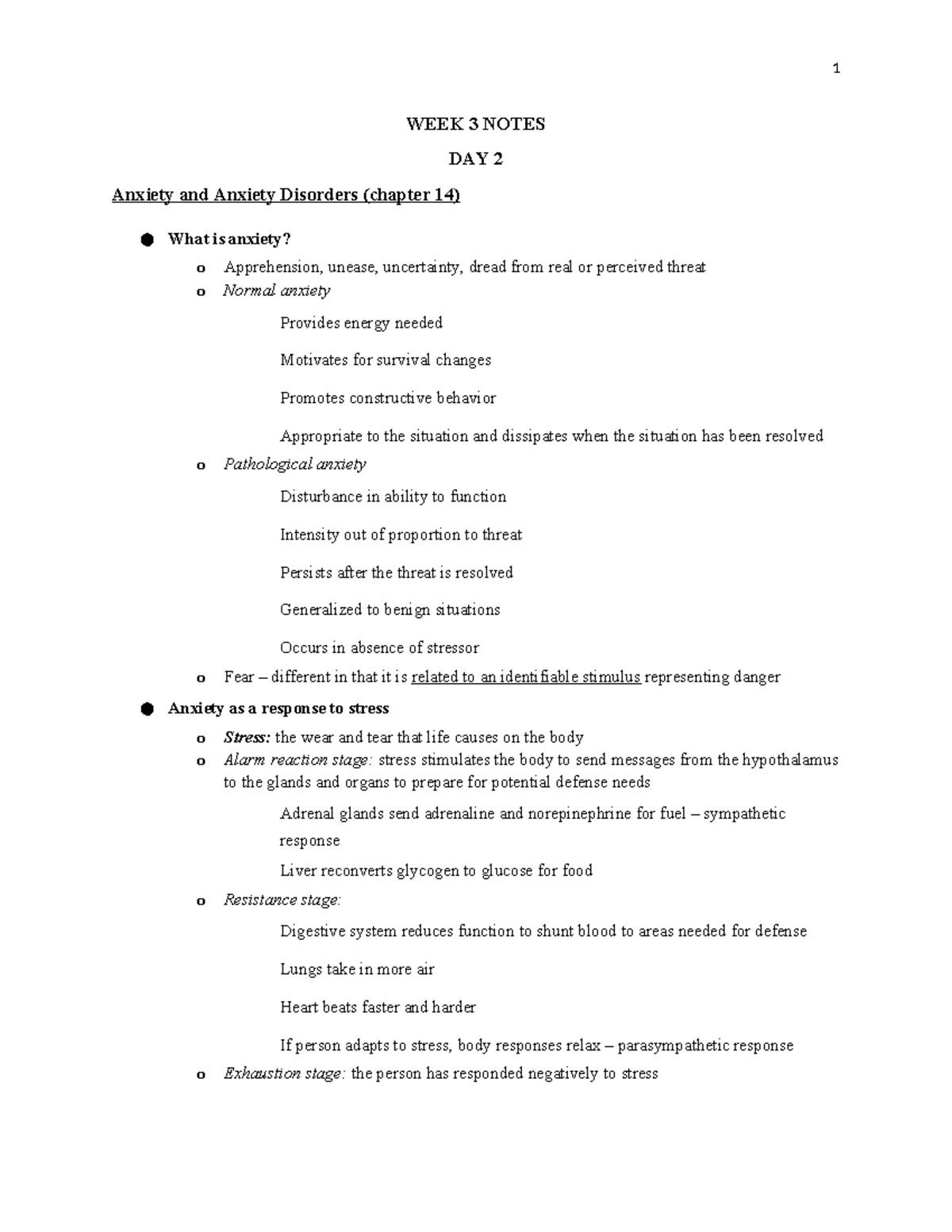 Psych Exam 2 notes - WEEK 3 NOTES DAY 2 Anxiety and Anxiety Disorders ...