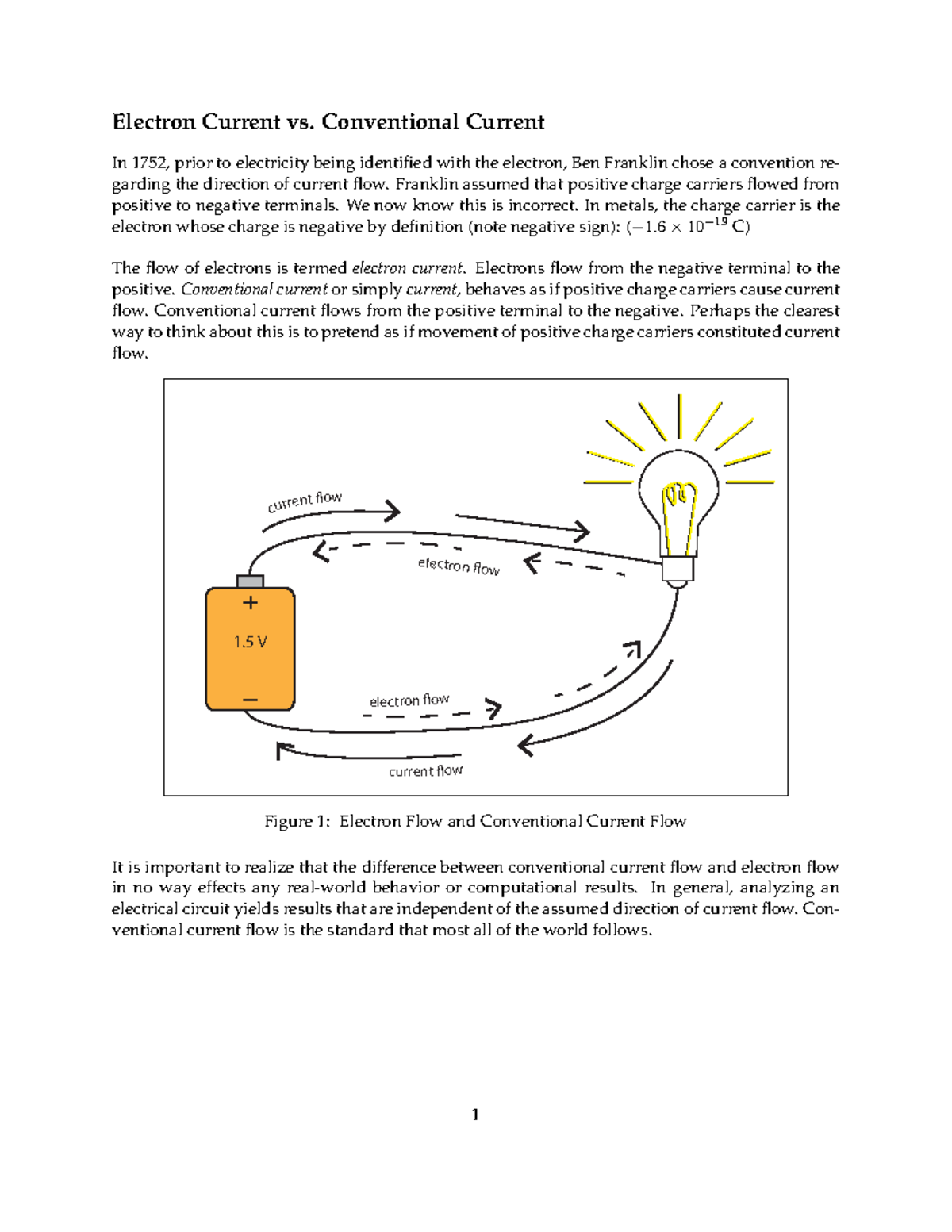 Elect flow vs conv I - Electron Current vs. Conventional Current In ...