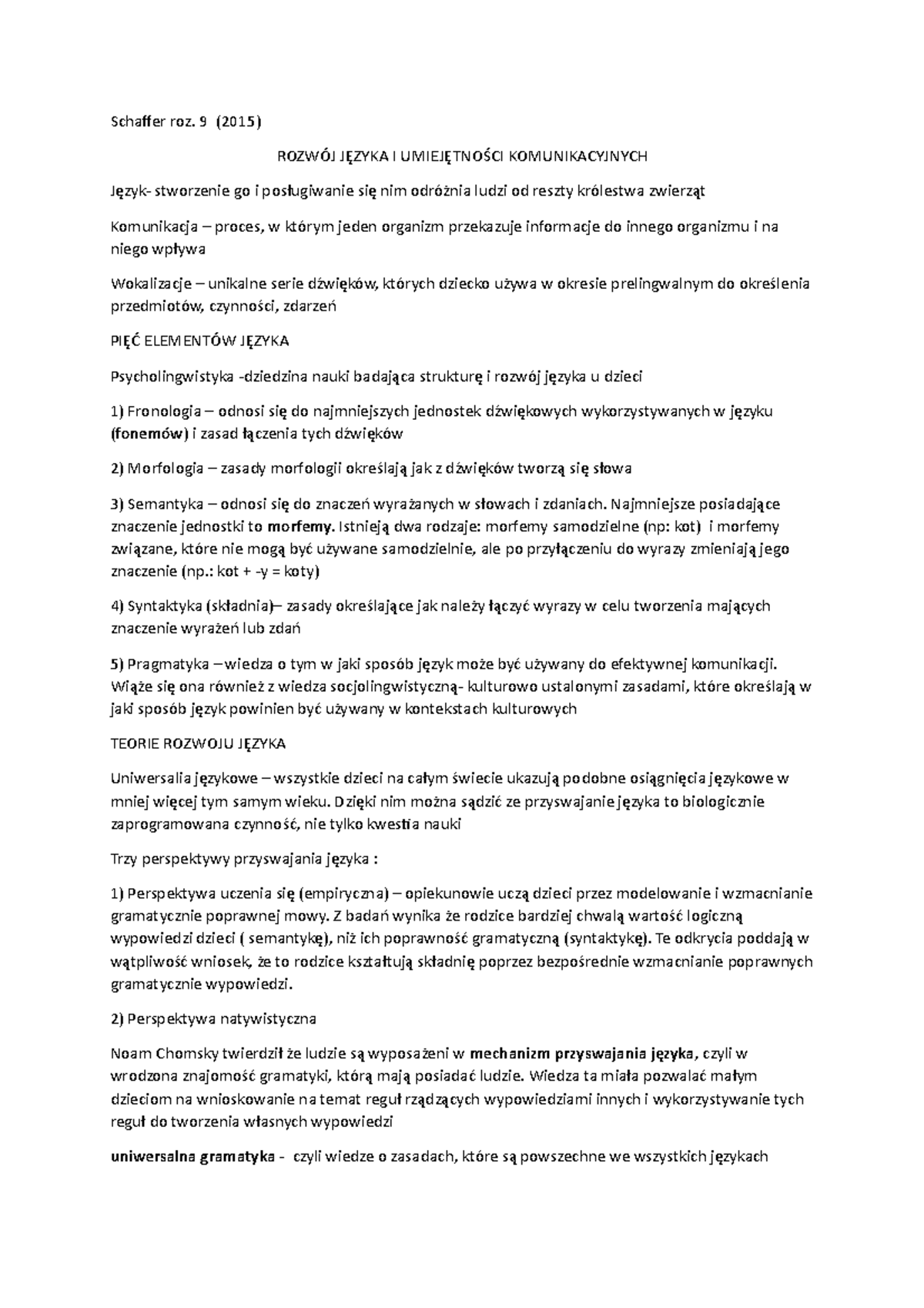 Schaffer roz. 9 - Schaffer roz. 9 (2015) ROZWÓJ JĘZYKA I UMIEJĘTNOŚCI ...