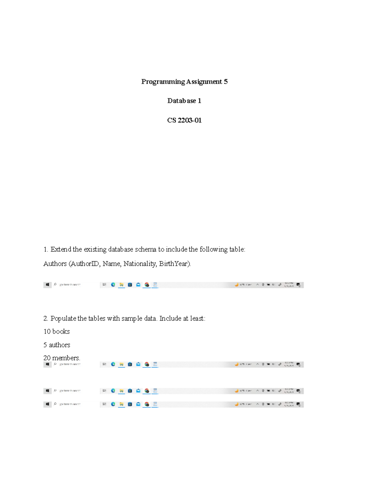 Prog A5 - Practice material for env 1201 - ENVS 1301 - Programming Assignment 5 Database 1 CS ...