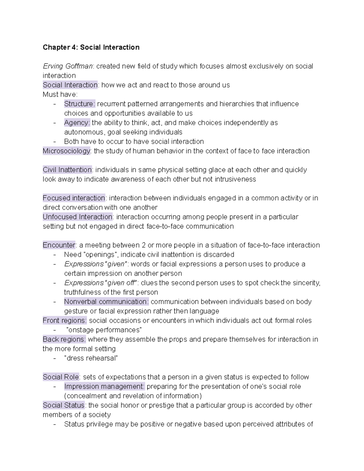 Sociology Social interaction - Chapter 4: Social Interaction Erving ...
