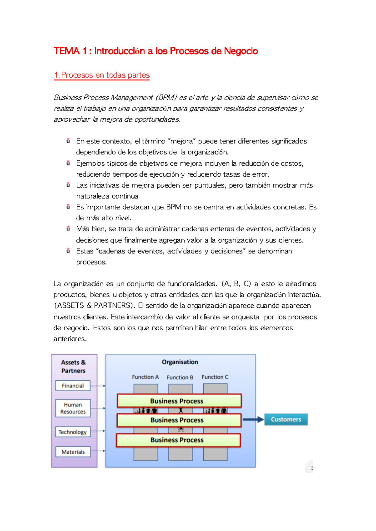 Temario- Ingeniería de procesos de Negocio - TEMA 1: Introducci ó n a los Procesos de Negocio 1 ...