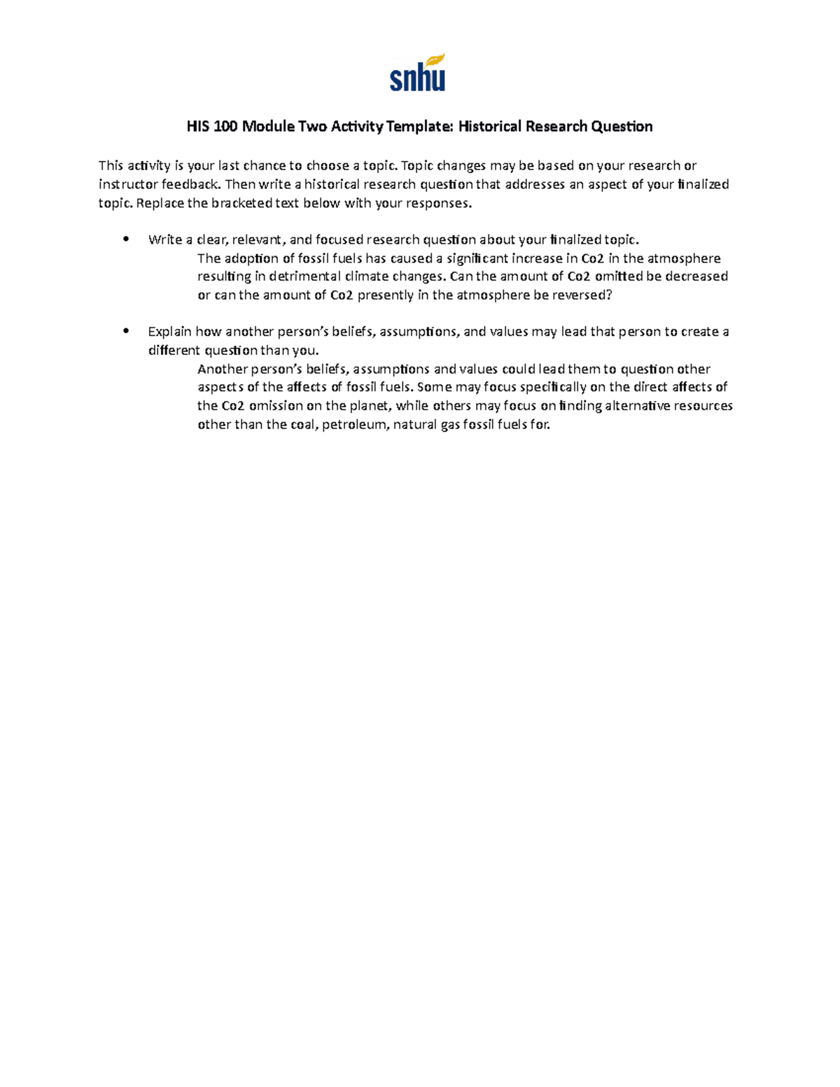 Climate Change Research Question - HIS 100 Module Two Activity Template ...