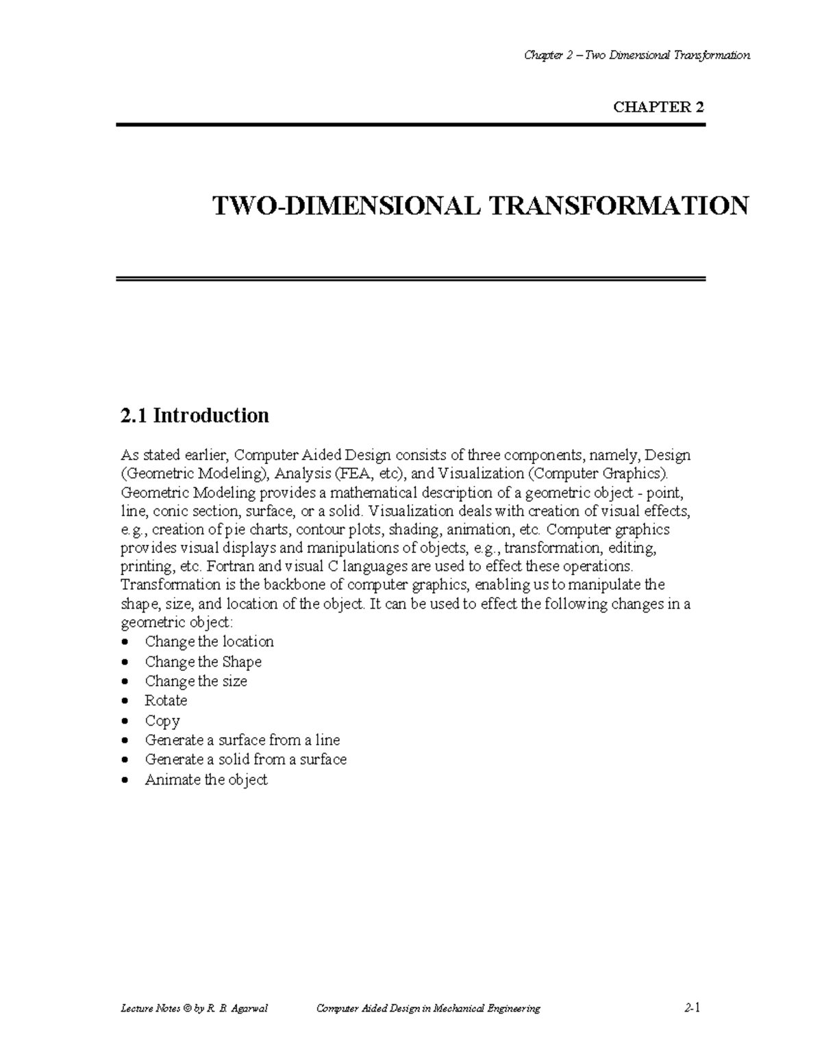 Chapter 2 Two Dimensional Transformation - CHAPTER 2 TWO-DIMENSIONAL TRANSFORMATION 2 ...