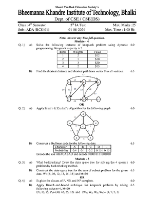 ADA lab manual for cseise - 1. Design and implement C/C++ Program to find Minimum Cost Spanning ...