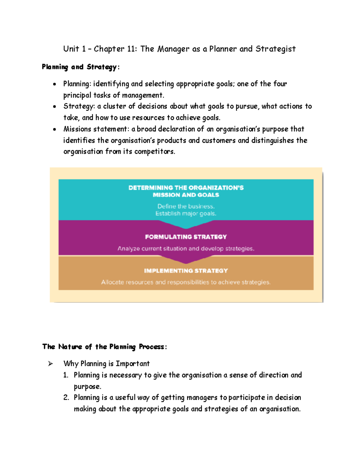 Unit 1- Chapter 11 summary notes - Unit 1 – Chapter 11: The Manager as ...