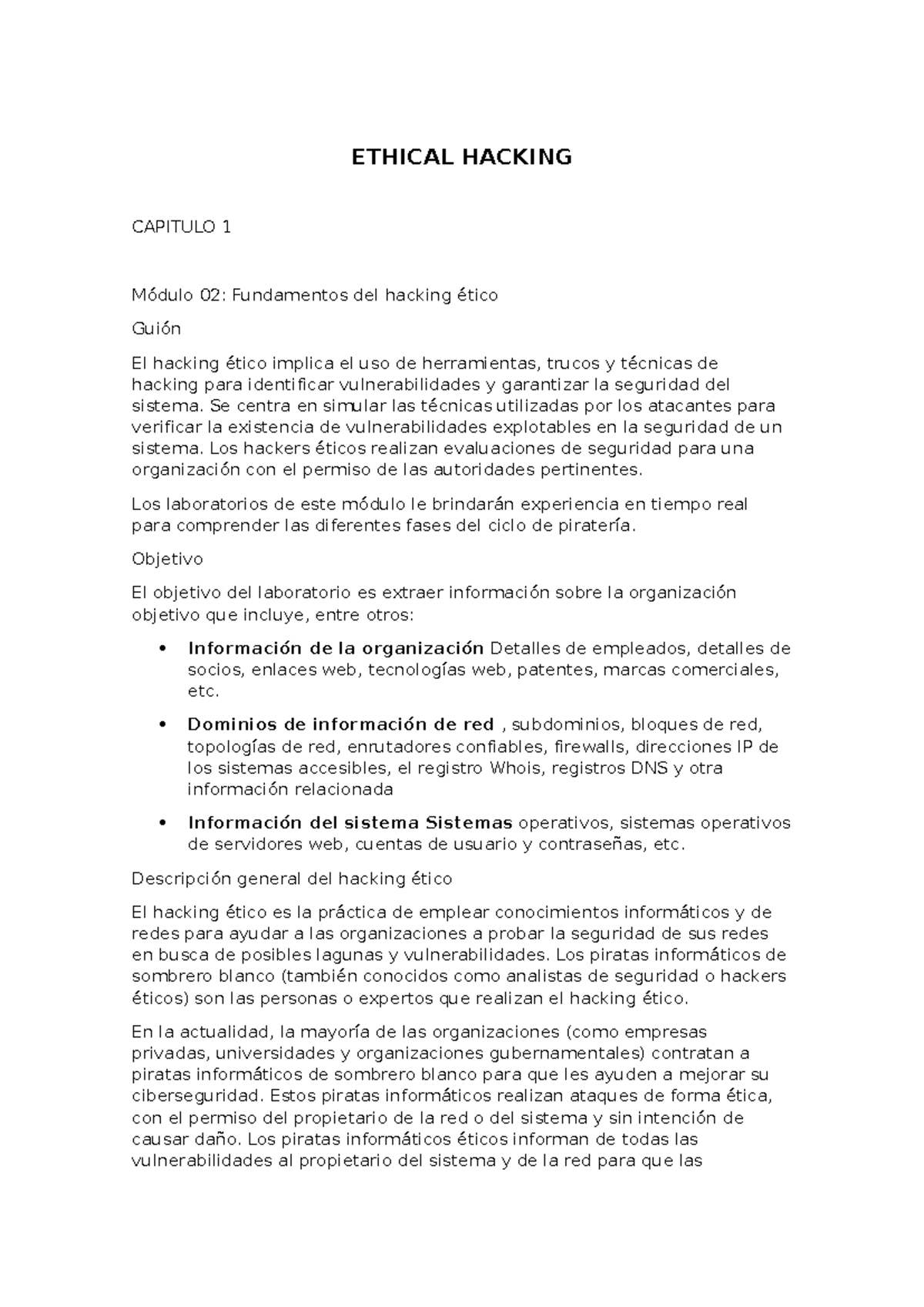 Ethical Hacking - jhghj - ETHICAL HACKING CAPITULO 1 Módulo 02 ...