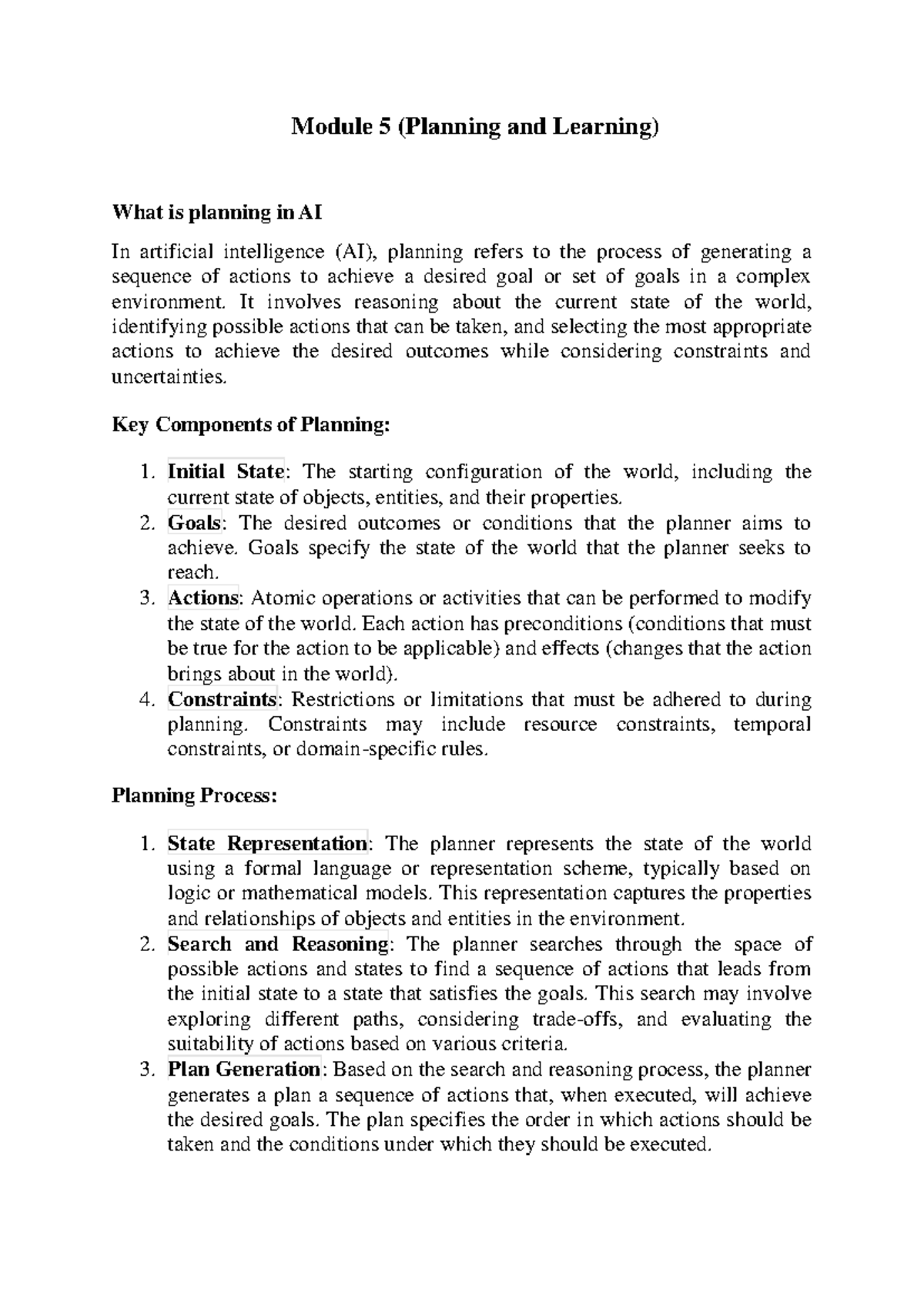 Planningai - refer this - Module 5 (Planning and Learning) What is planning in AI In artificial ...