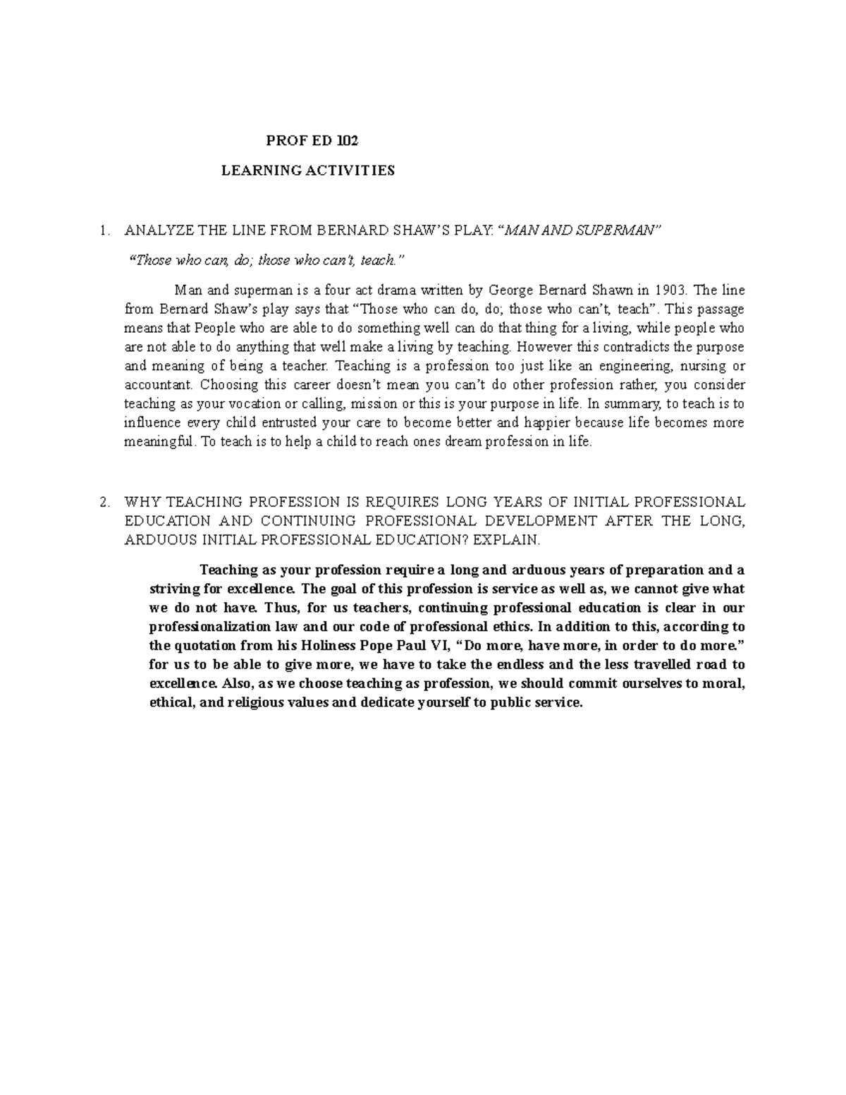 PROF ED 102 Learning Activity AND Assignment - PROF ED 102 LEARNING ...