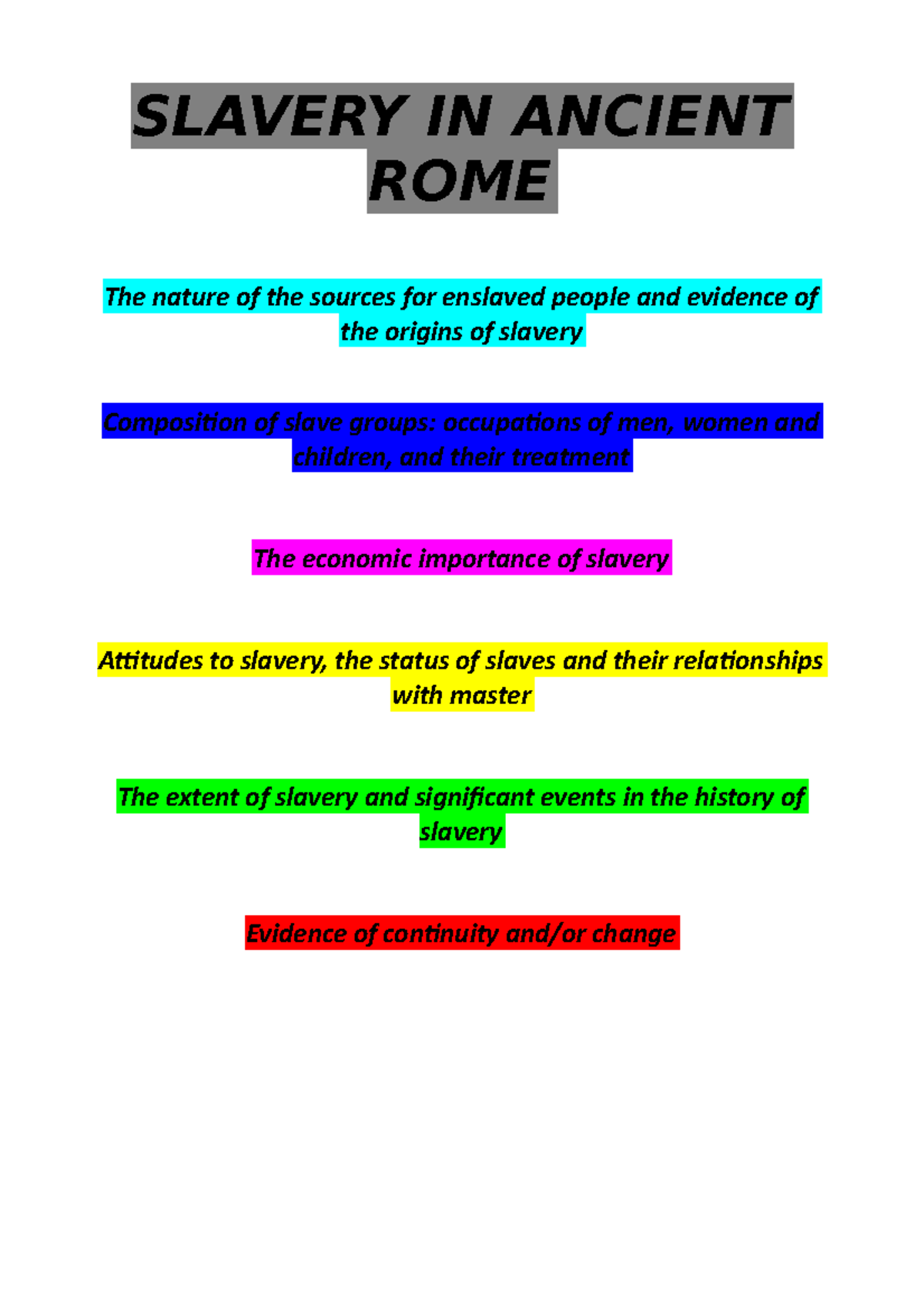 Topic 2- Slavery IN ROME - SLAVERY IN ANCIENT ROME The nature of the ...