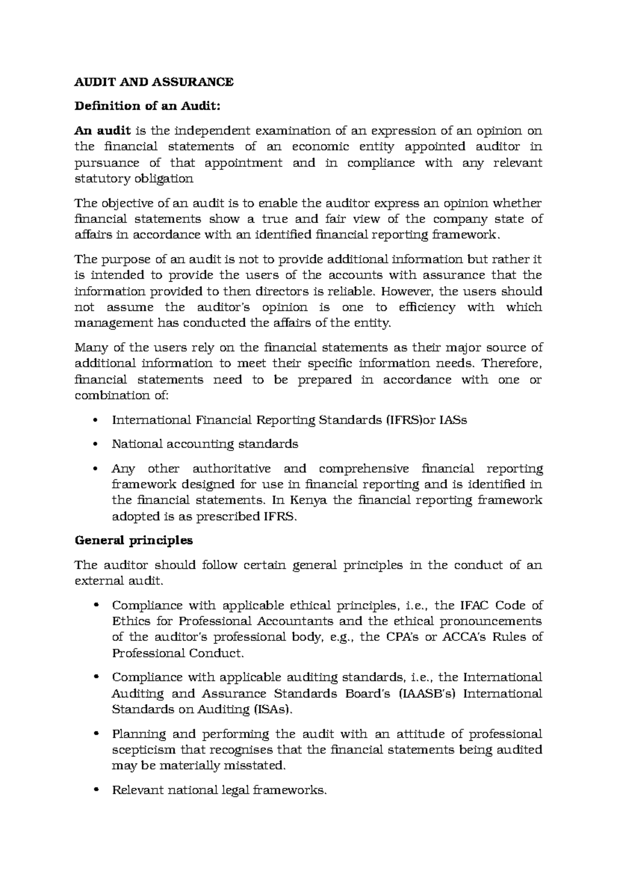 Audit AND Assurance Notes Advanced Work AUDIT AND ASSURANCE