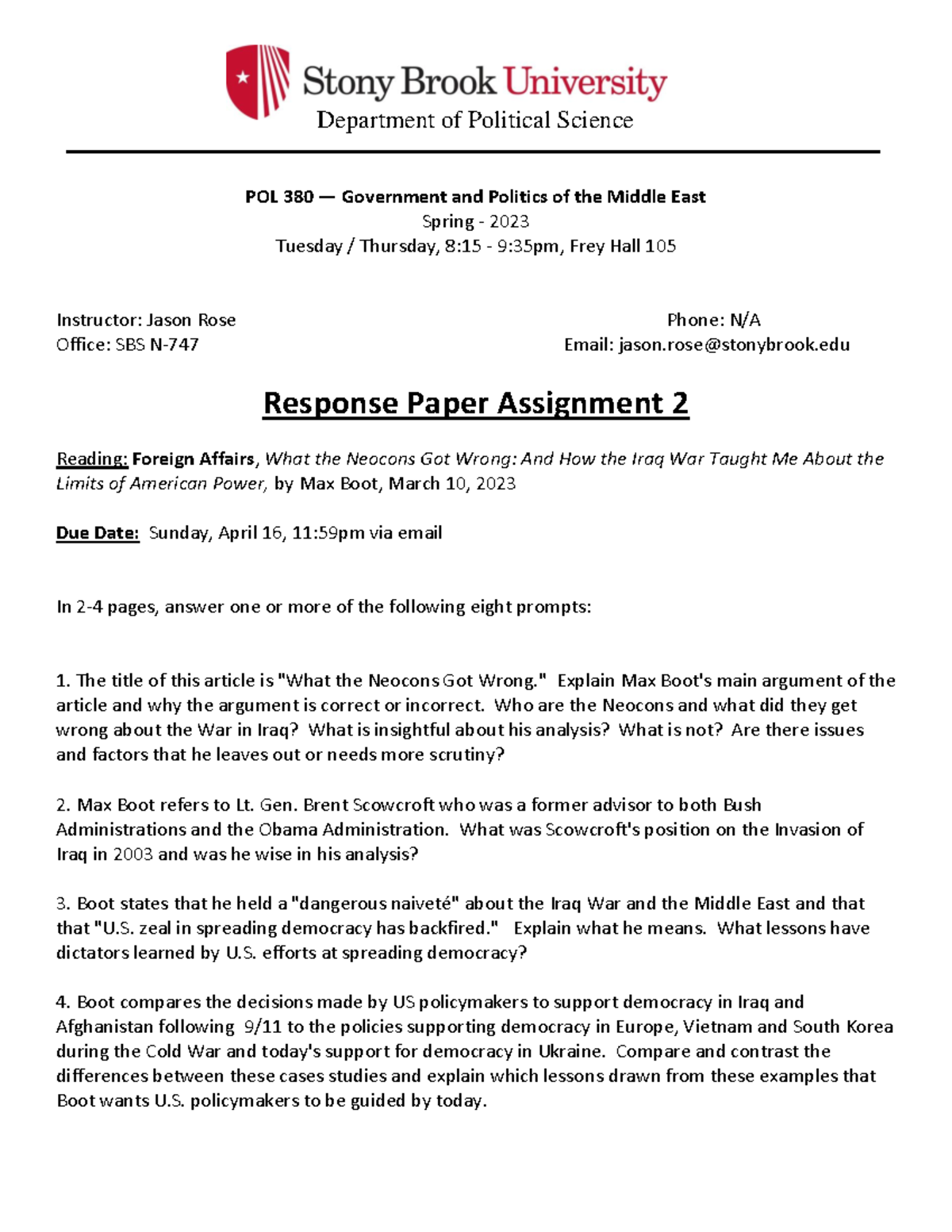 POL380 - Repsonse Paper 2 - Department of Political Science POL 380 ...