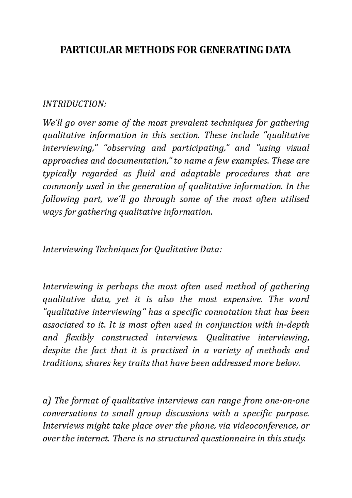 Particular Methods FOR Generating DATA - PARTICULAR METHODS FOR ...