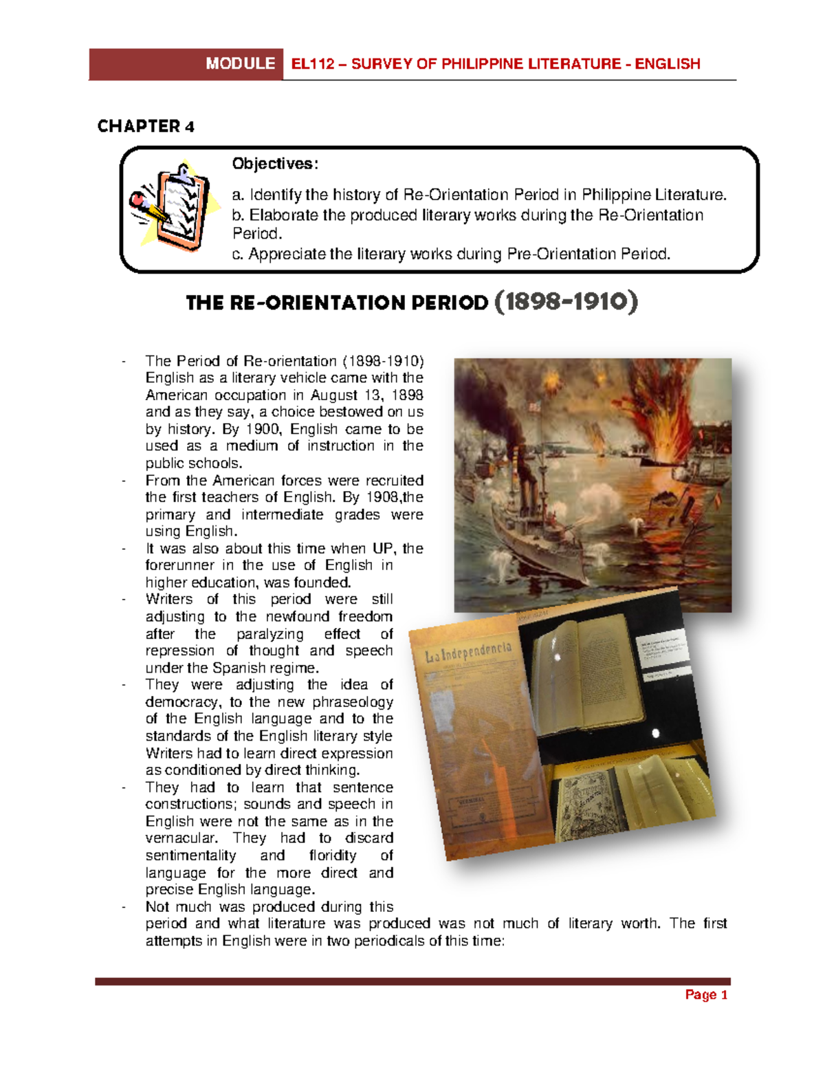 EL112 Chapter 4 - DSSQ - CHAPTER 4 Objectives: a. Identify the history ...