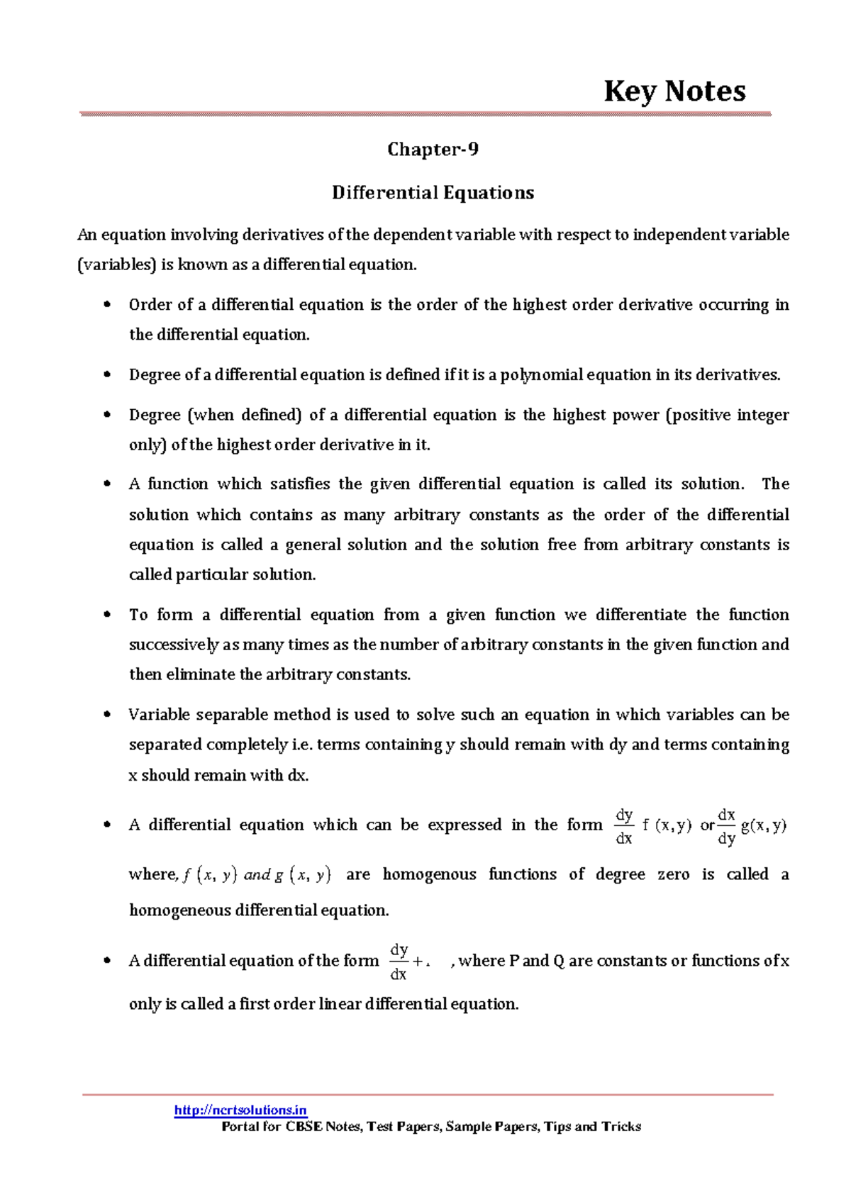 12 maths key notes ch 09 differential equations - Key Notes ...
