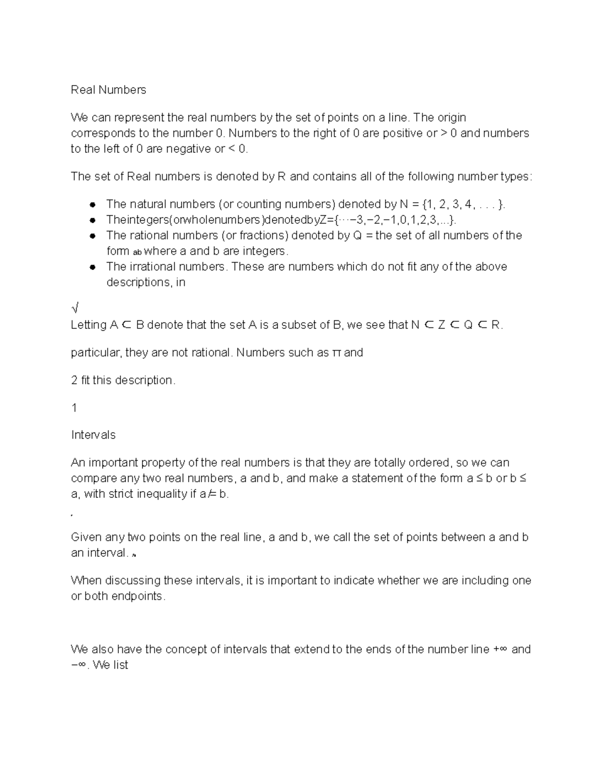 Real Numbers - pre calc notes - Real Numbers We can represent the real ...