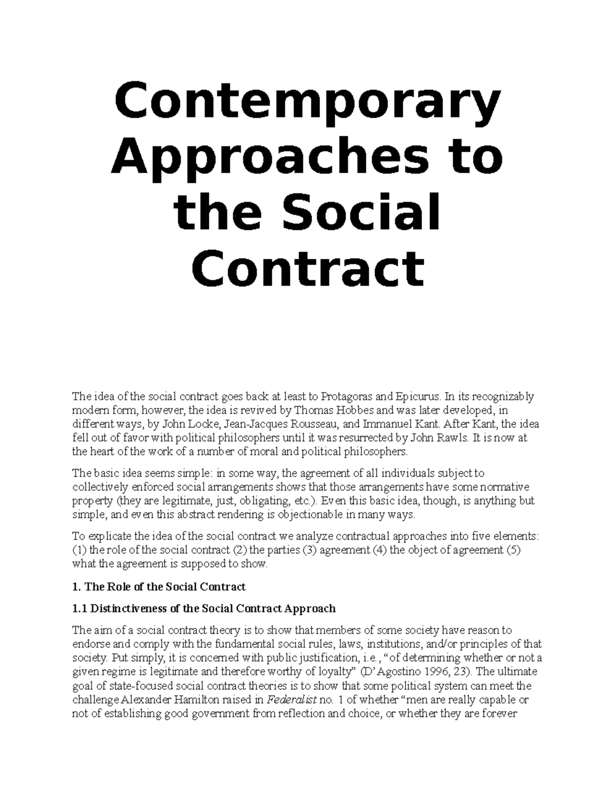 Lecture about Contemporary Approaches to the Social Contract ...