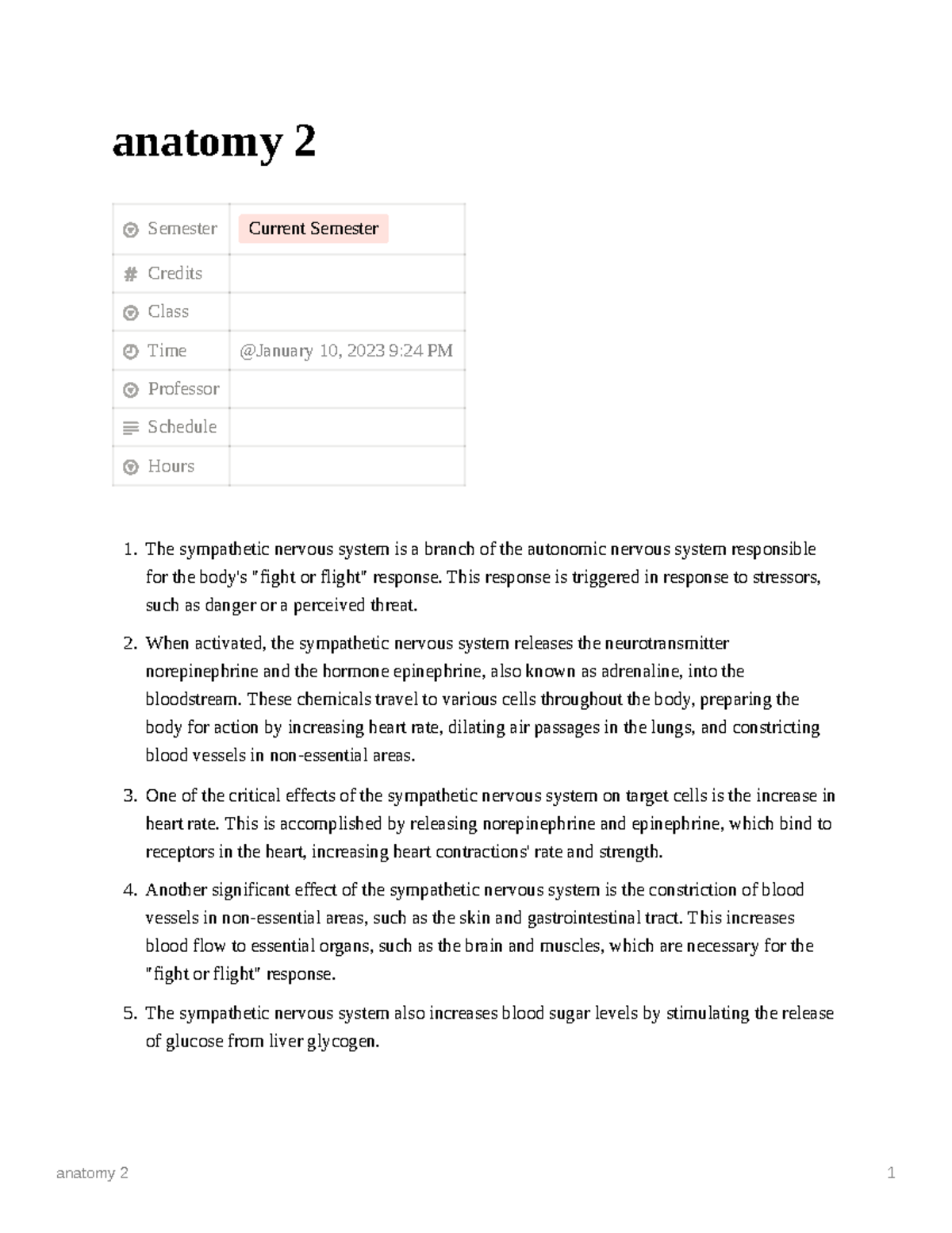 Anatomy 2 - good luck - anatomy 2 Semester Current Semester Credits ...