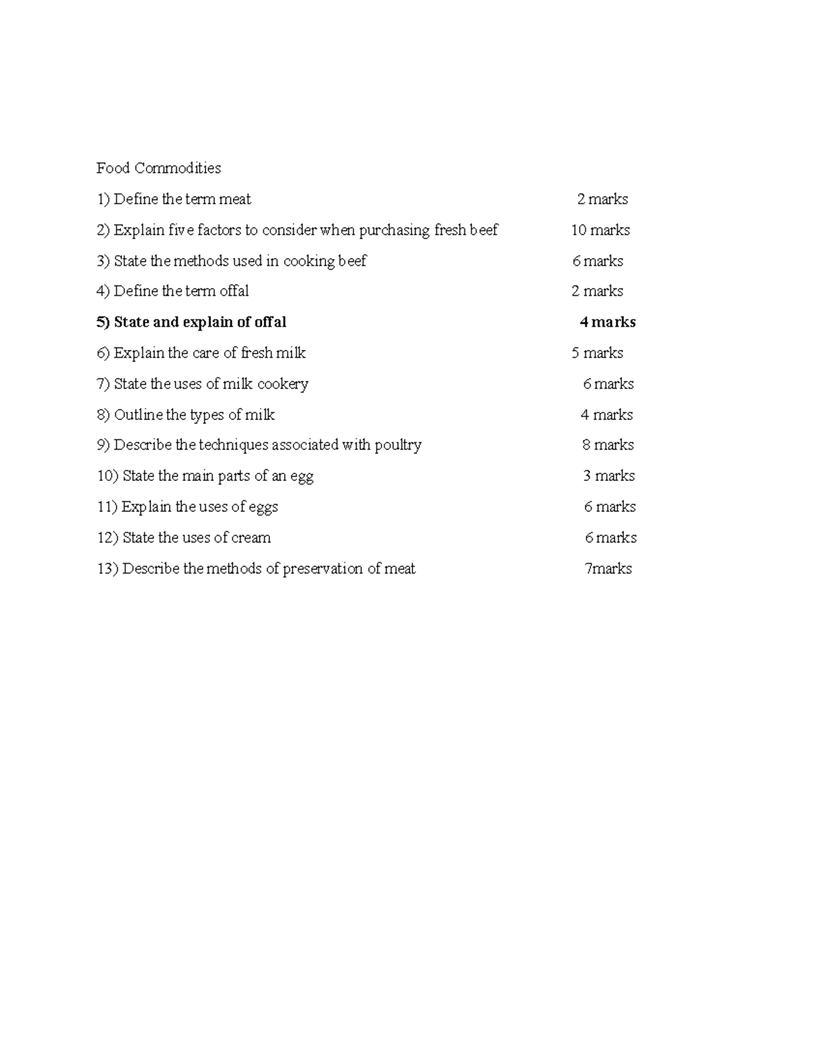 Food Commodities - Food Commodities Define the term meat 2 marks ...