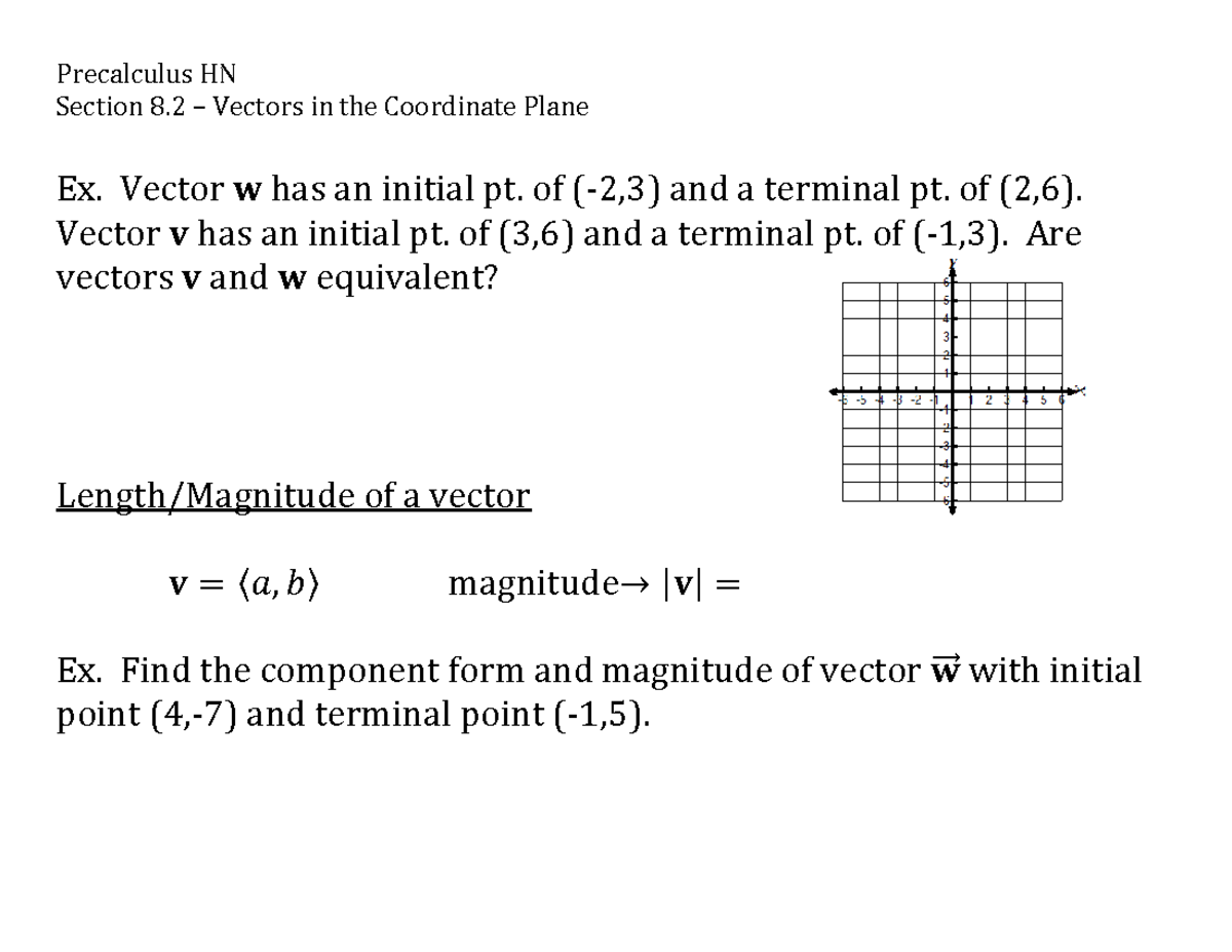 Notes+8 - In Class Work - Precalculus HN Section 8 – Vectors in the ...