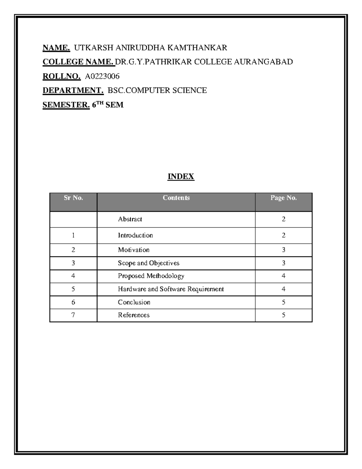 Index FOR Synopsis - THIS is the description of for computer science ...