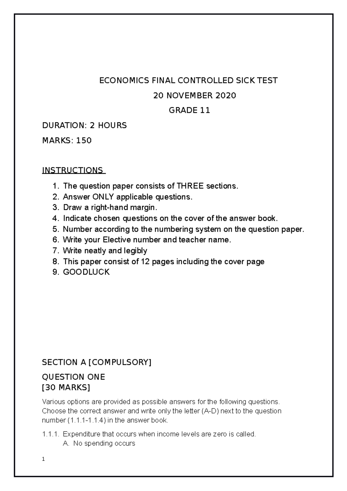 Grade 11 SICK TEST - ECONOMICS FINAL CONTROLLED SICK TEST 20 NOVEMBER ...