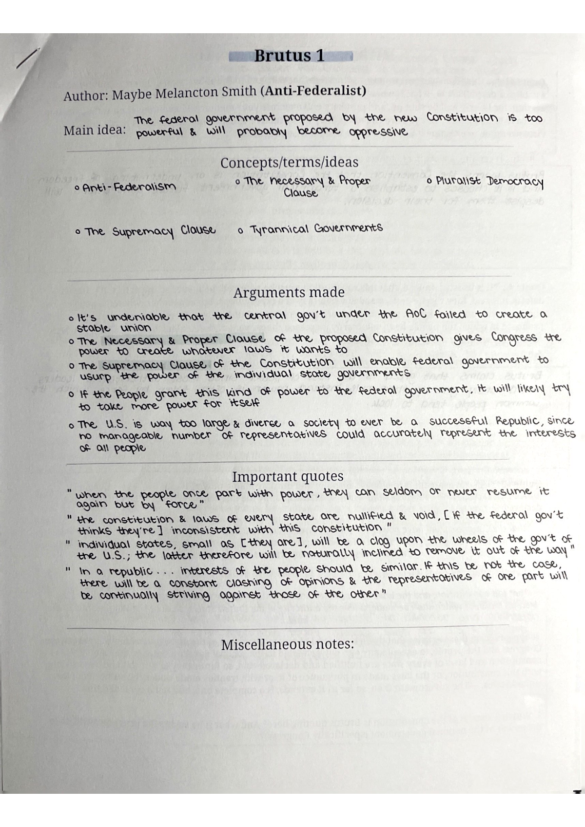 AP Government, Brutus 1 - Studocu