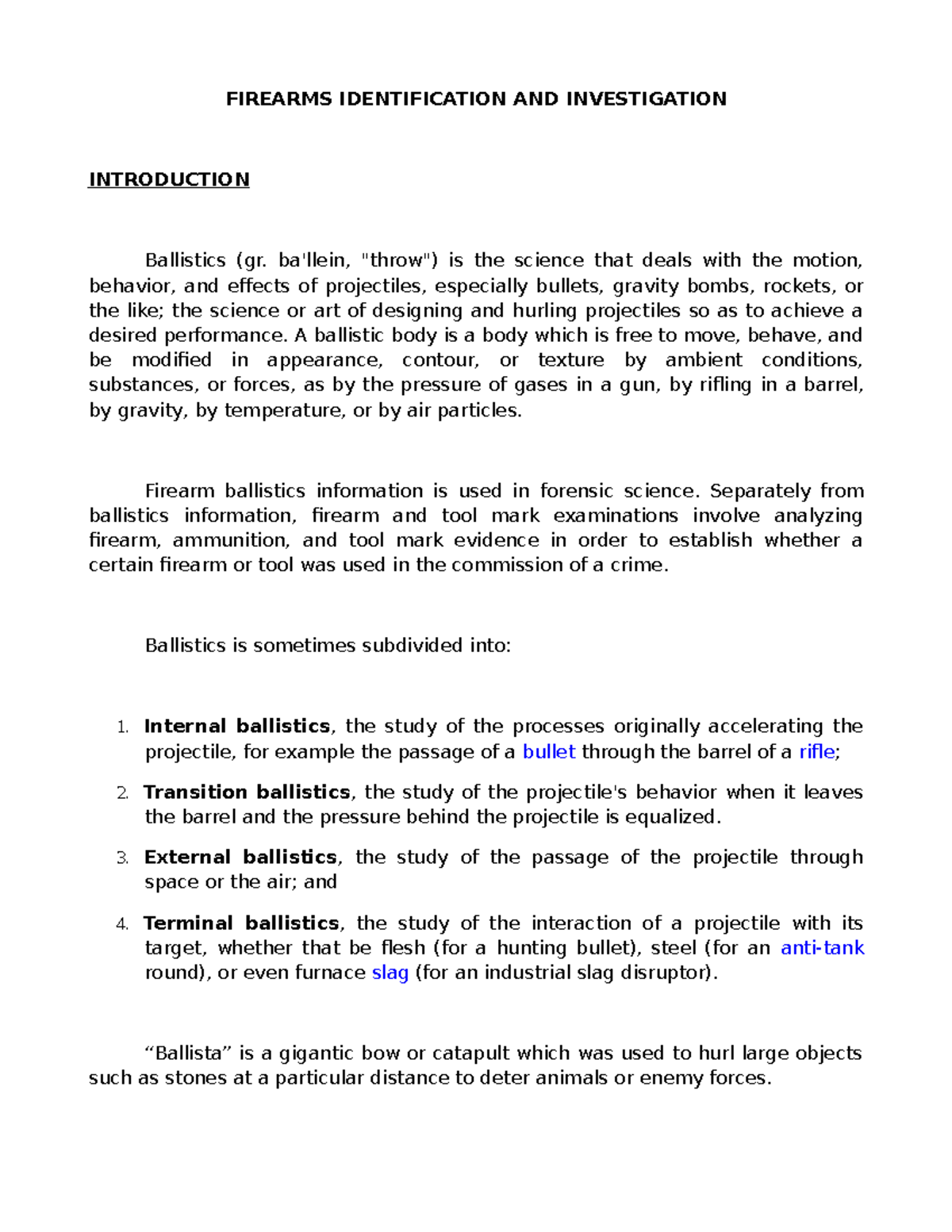 Ballistics- Intro 1 - handouts - FIREARMS IDENTIFICATION AND ...