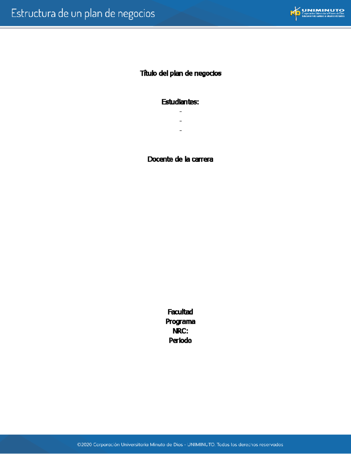 Plan de negocio plantilla - Título del plan de negocios Estudiantes ...