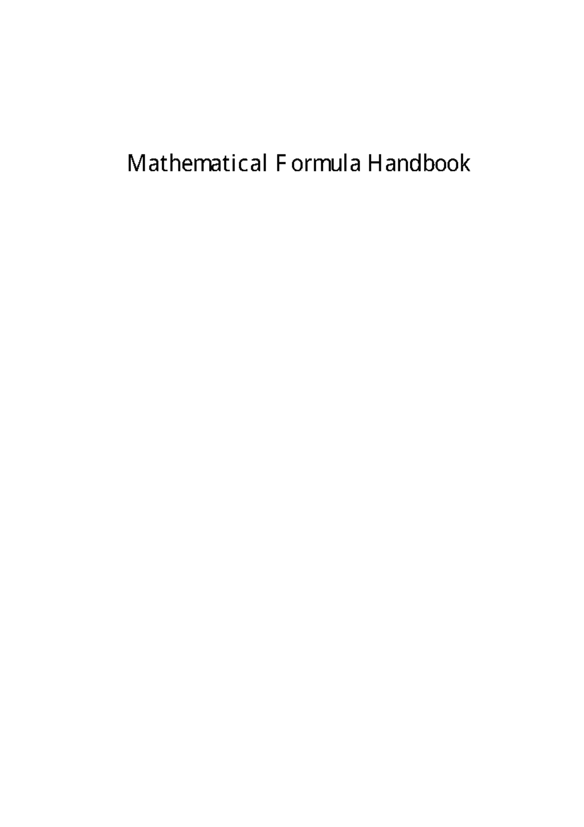 Mathematical Formula Handbook - Mathematical Formula Handbook Contents ...