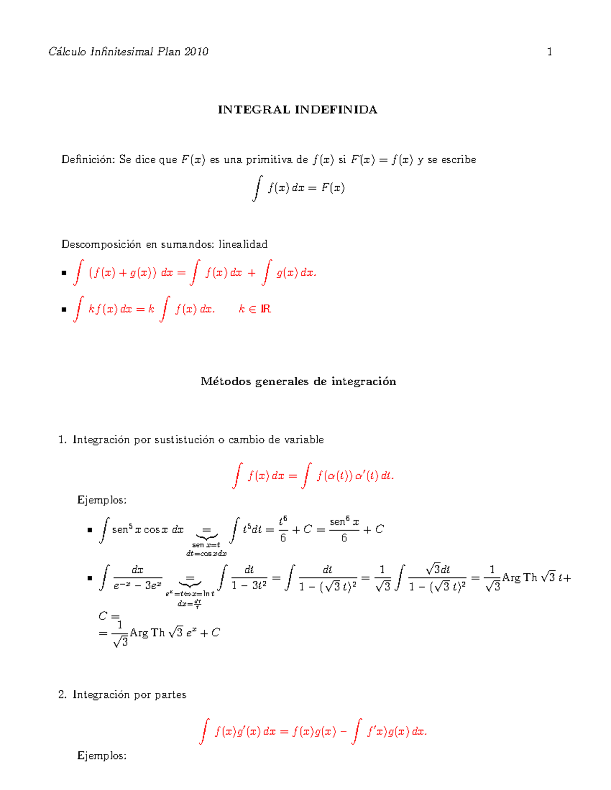 Integral Indefinida Apuntes Cálculo infinitesimal - Infinitesimal Plan ...