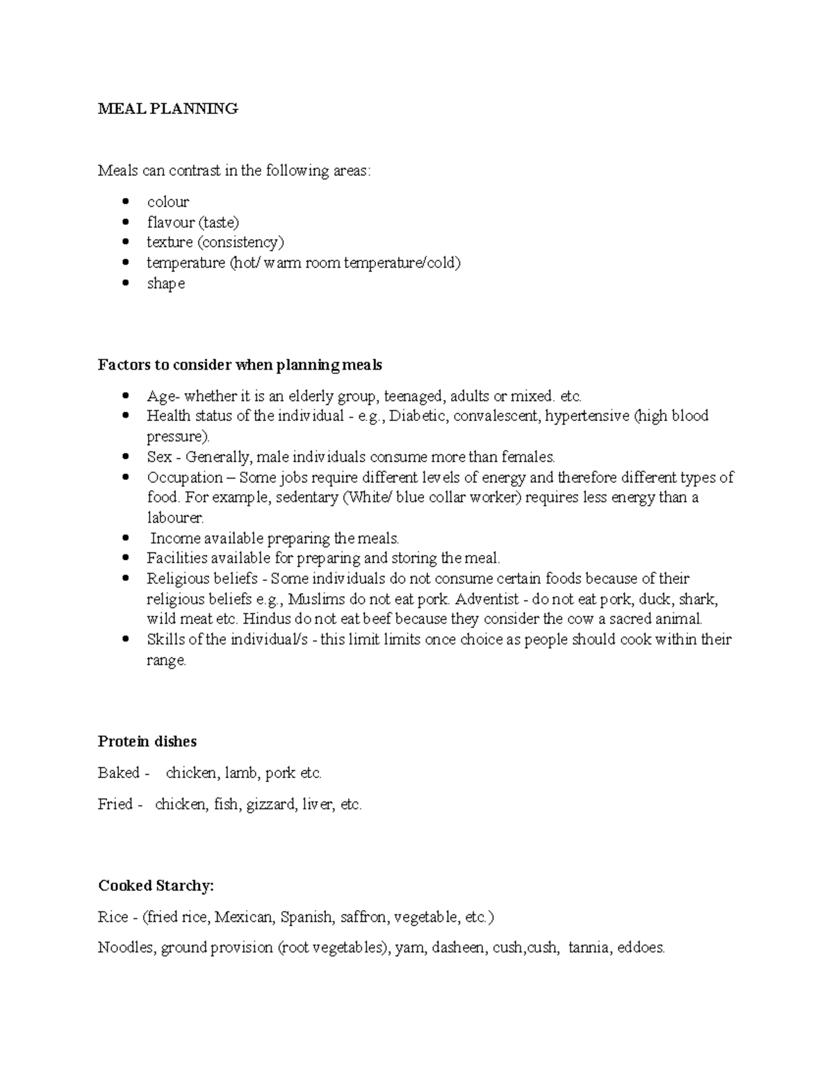 Meal Planning- Form 2 - This document talks about the components of ...
