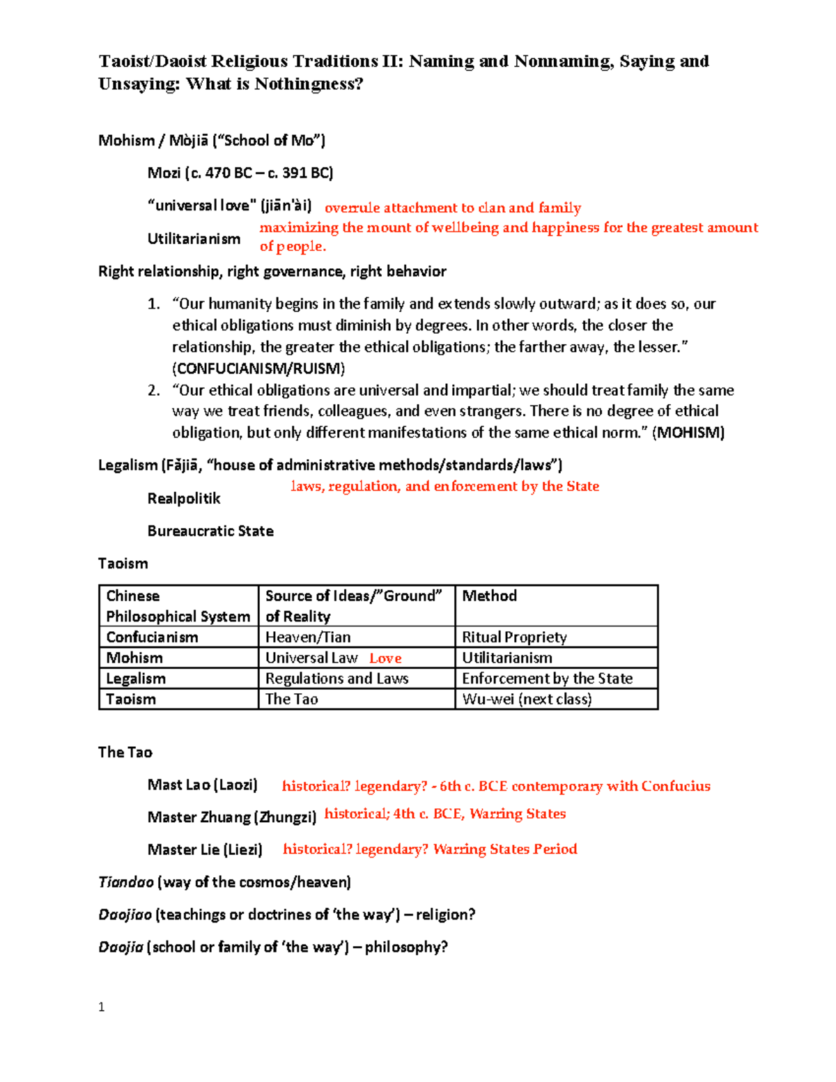 Taoist Handout II 2 - Lecture notes 15 - Taoist/Daoist Religious ...