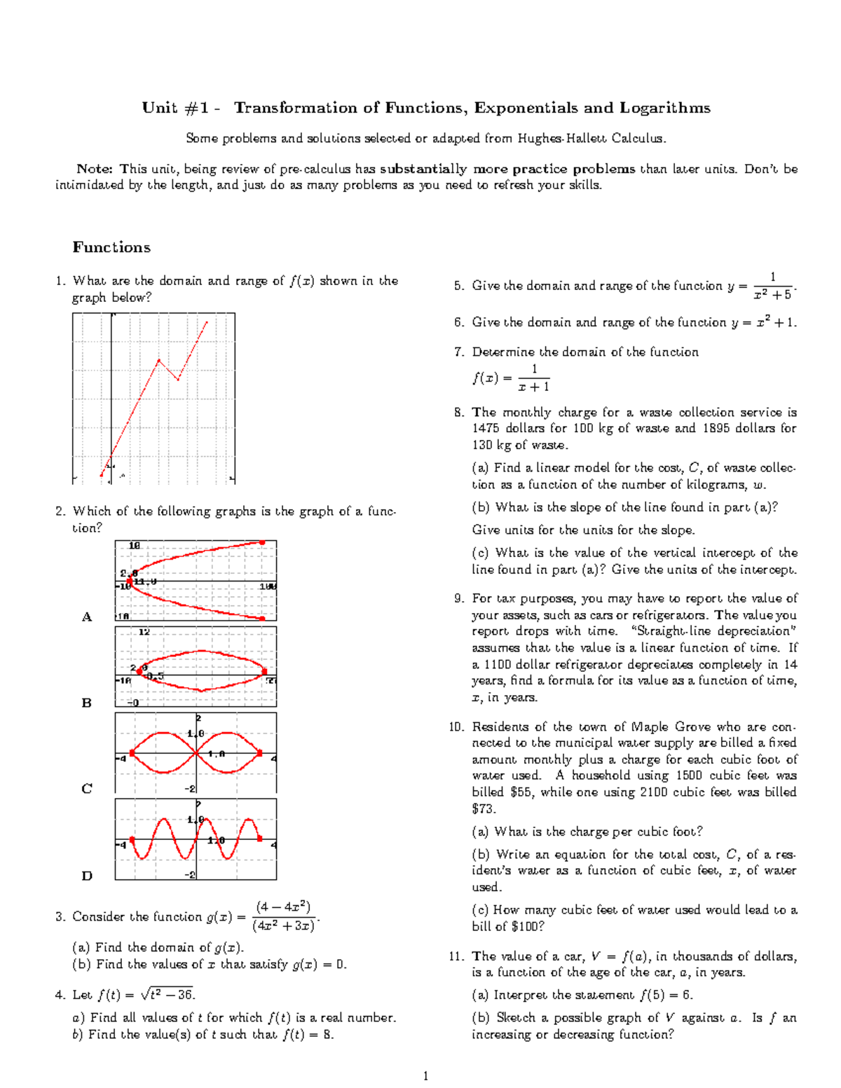 Unit 1: Transformation of Functions, Exponentials and Logarithms - Unit #1 - Transformation of ...