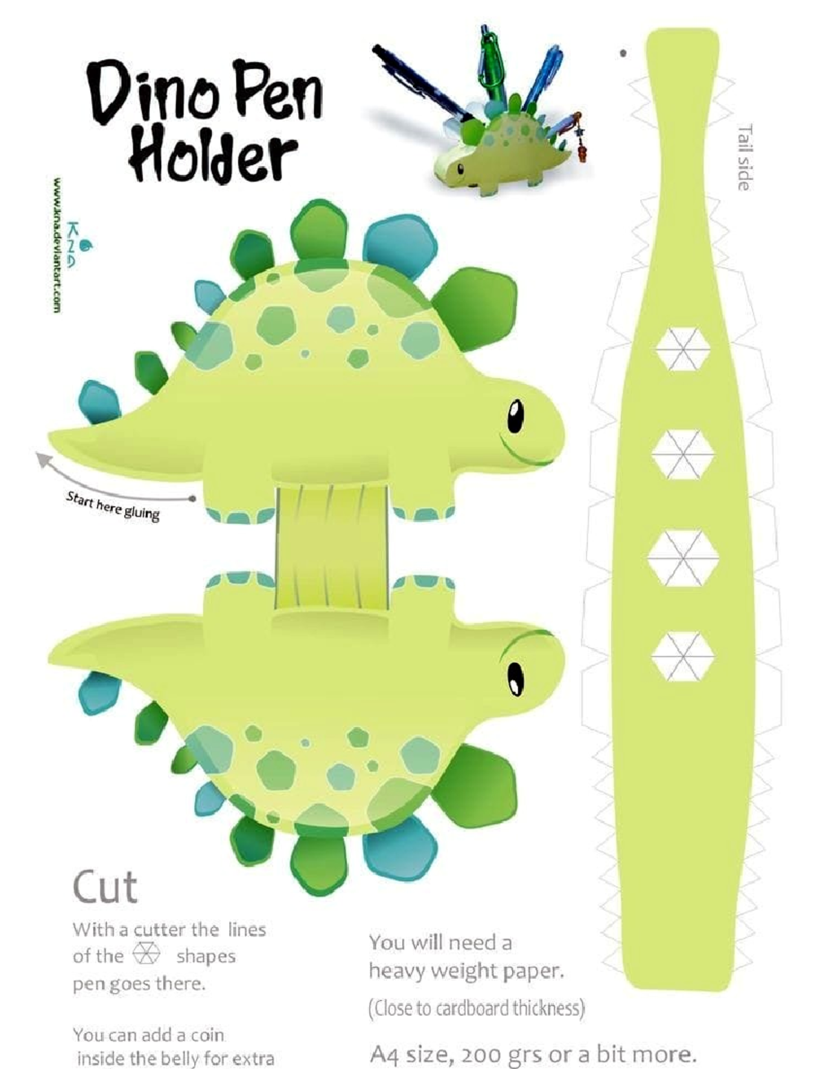 Dinosaurios Armar - efwe - Dino Pen Holder Start here gluing Cut You ...