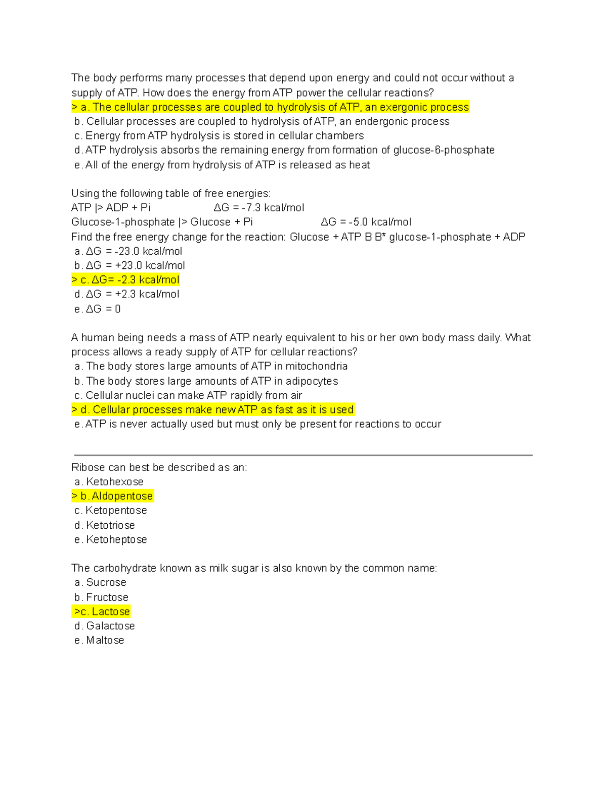 Princ. biochem. test two practice problems - The body performs many ...