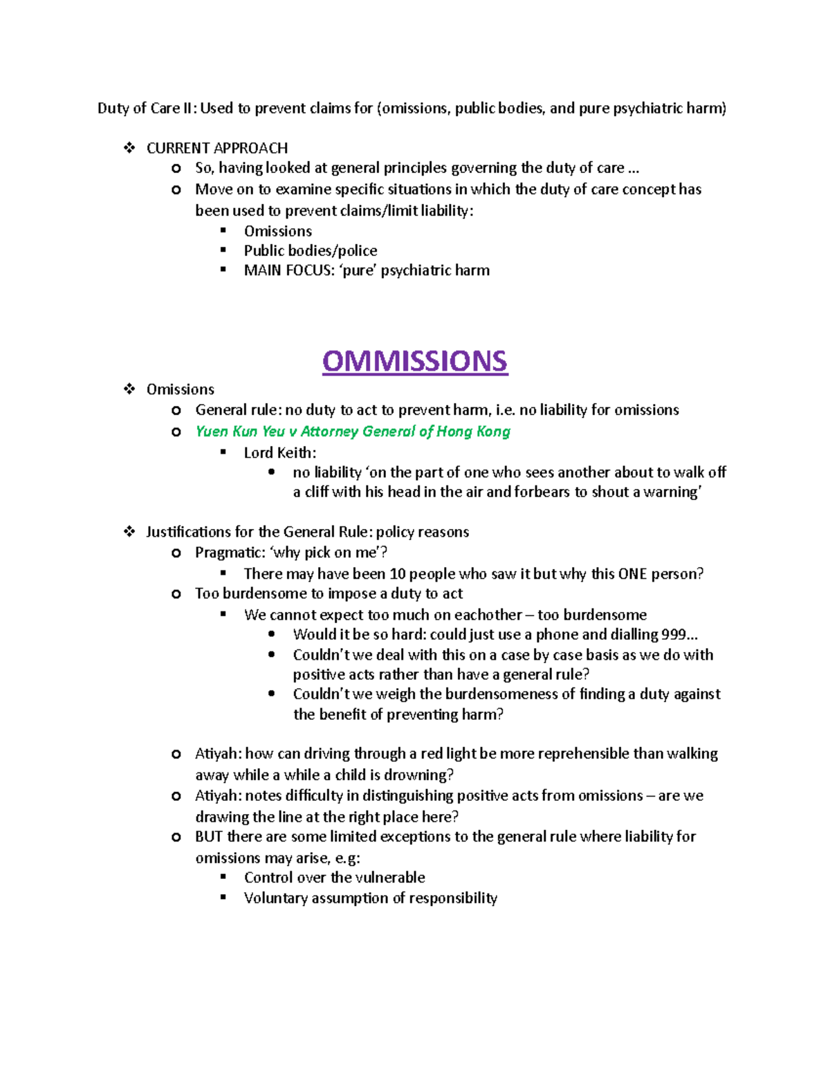 10 - Duty of Care II - Lecture notes 10 - Duty of Care II: Used to ...