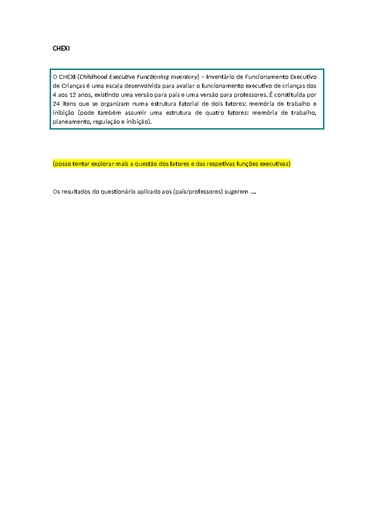 Chexi - texto - CHEXI O CHEXI (Childhood Executive Functioning ...