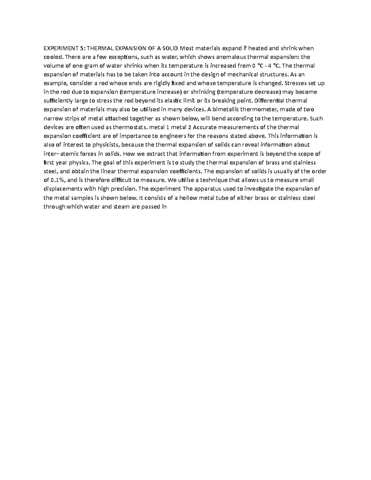 Physexp 5 - experiment - EXPERIMENT 5: THERMAL EXPANSION OF A SOLID ...