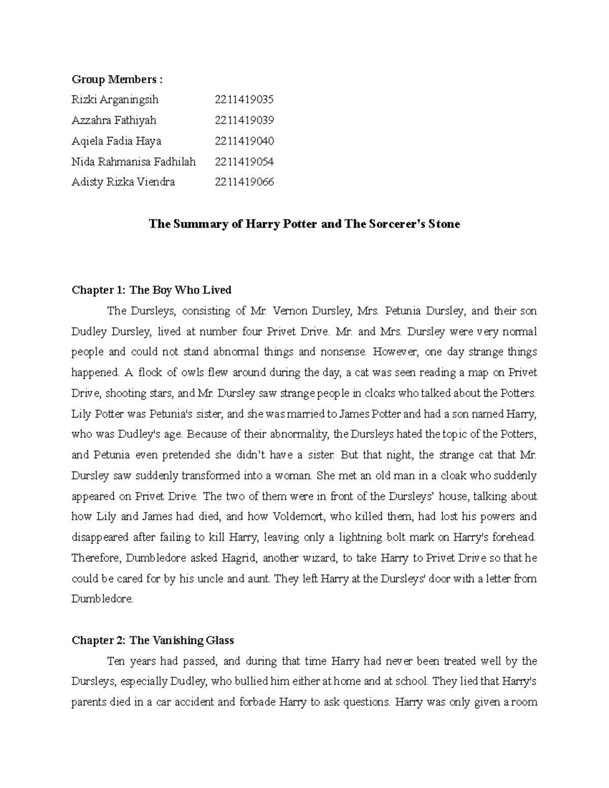 Group Assignment Fantasy Formula Summary of Harry Potter - Group ...