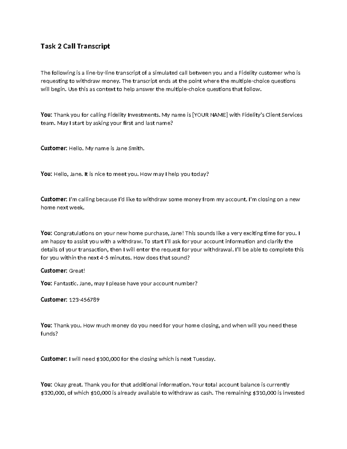 Call Script Scenario 2 - hiiiiiiiii - Task 2 Call Transcript The ...