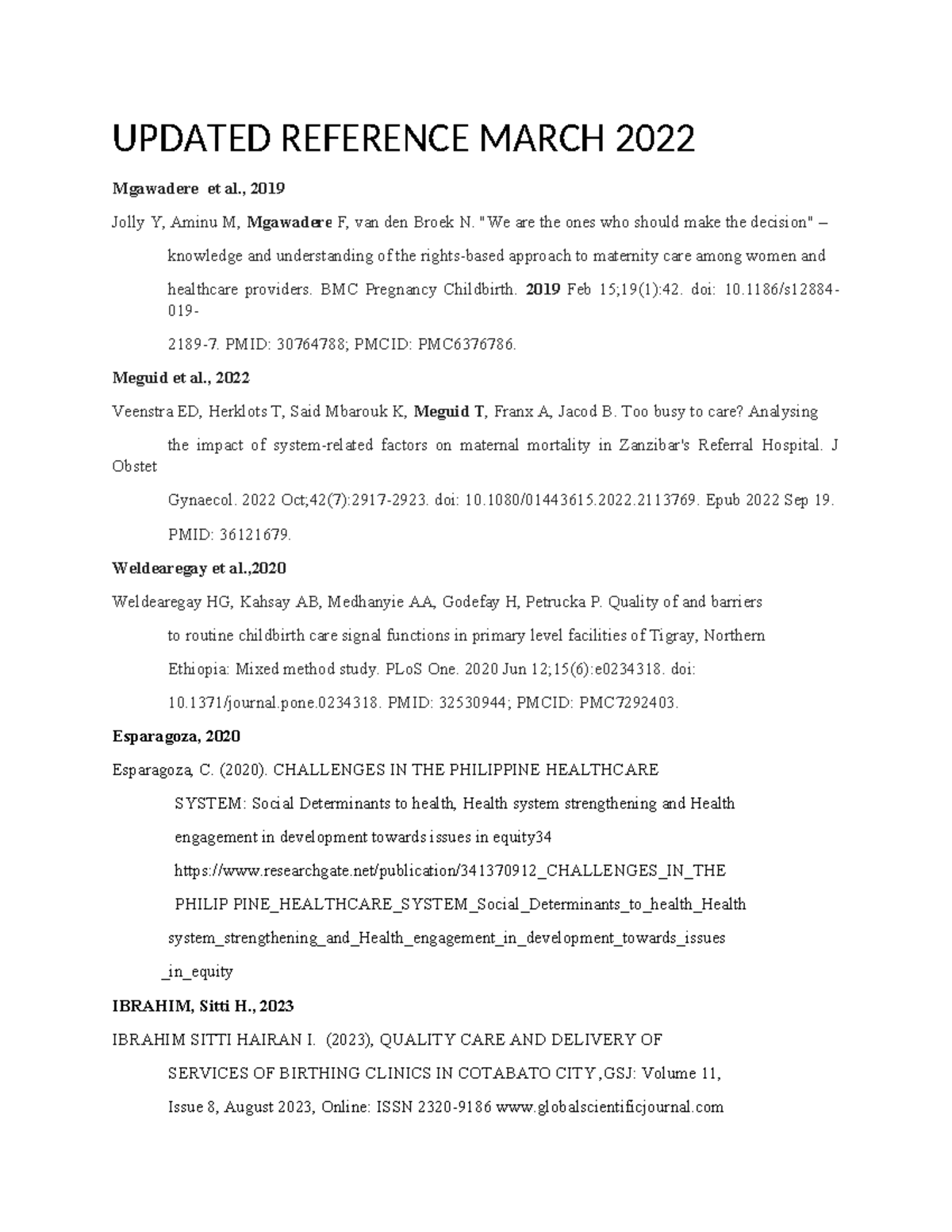 April 2 reference - Notes - UPDATED REFERENCE MARCH 2022 Mgawadere et ...