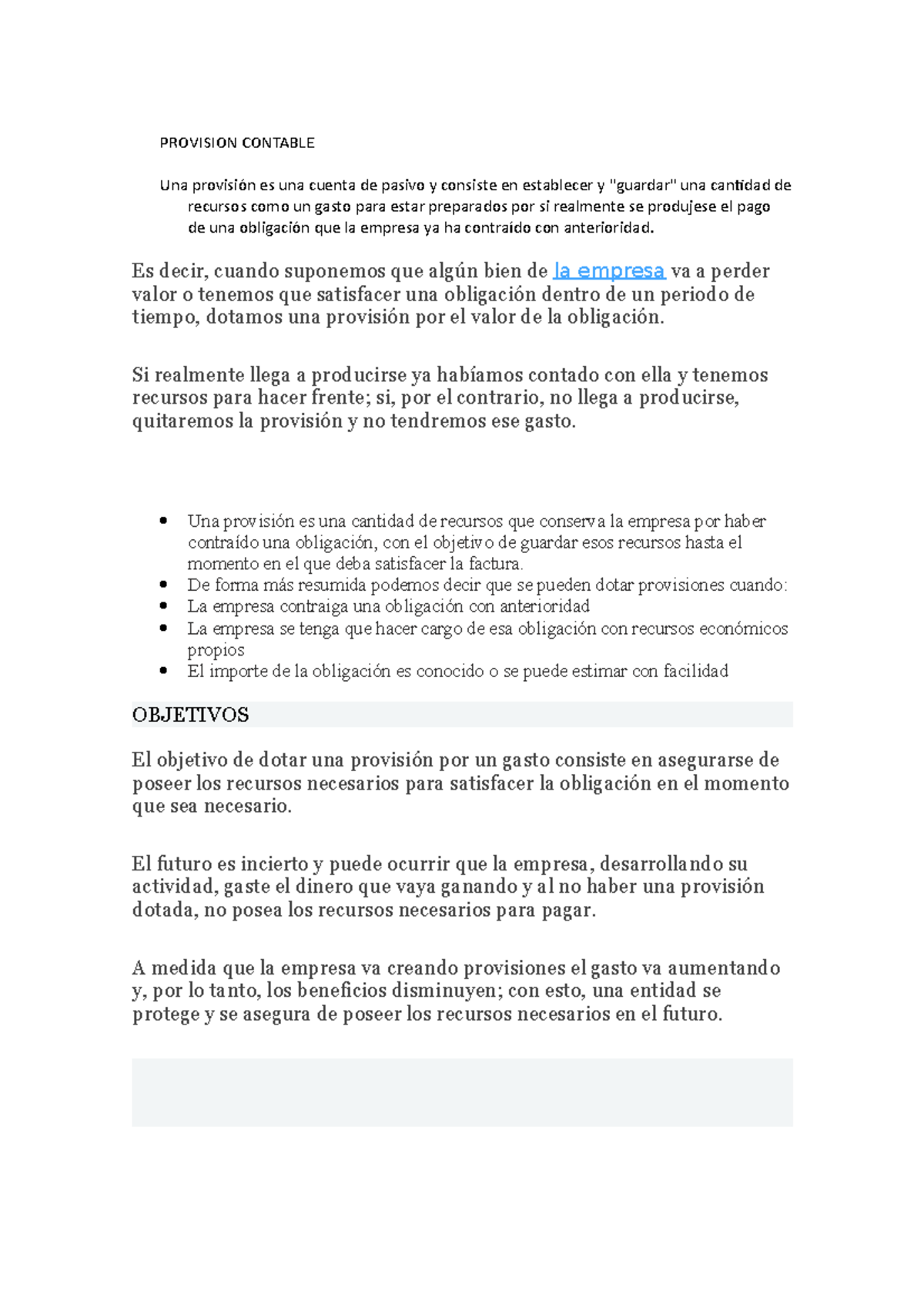 Provision Contable - EJERCICIOS DE PRACTICA - PROVISION CONTABLE Una ...